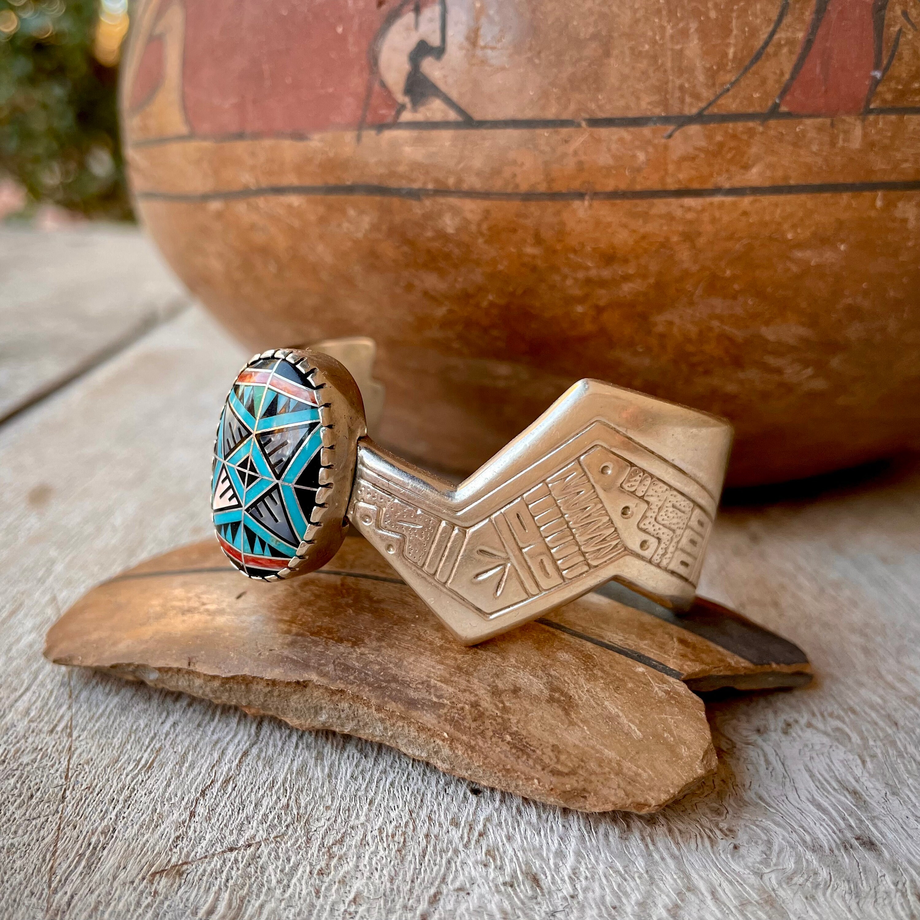 Vintage Roderick and Marilyn Tenorio for Relios Turquoise Inlay Cuff ...