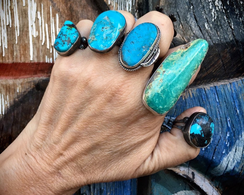 Large Vintage Turquoise Ring Size 9 for Men or Women, Southwestern ... Large Vintage Turquoise Ring Size 9 for Men or Women, Southwestern ...