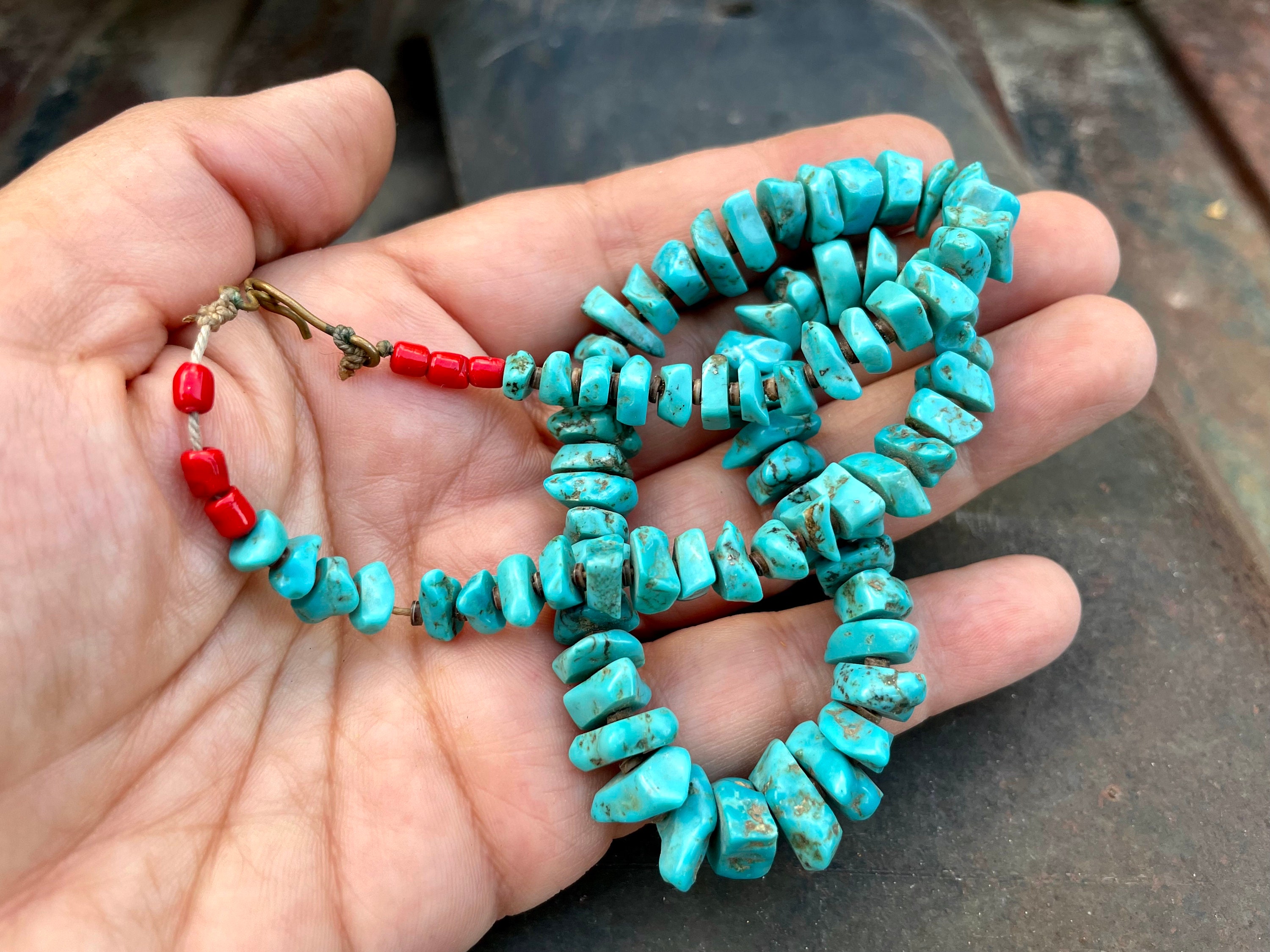Pair of Short Turquoise Nugget Necklace Chokers, Vintage Native ...