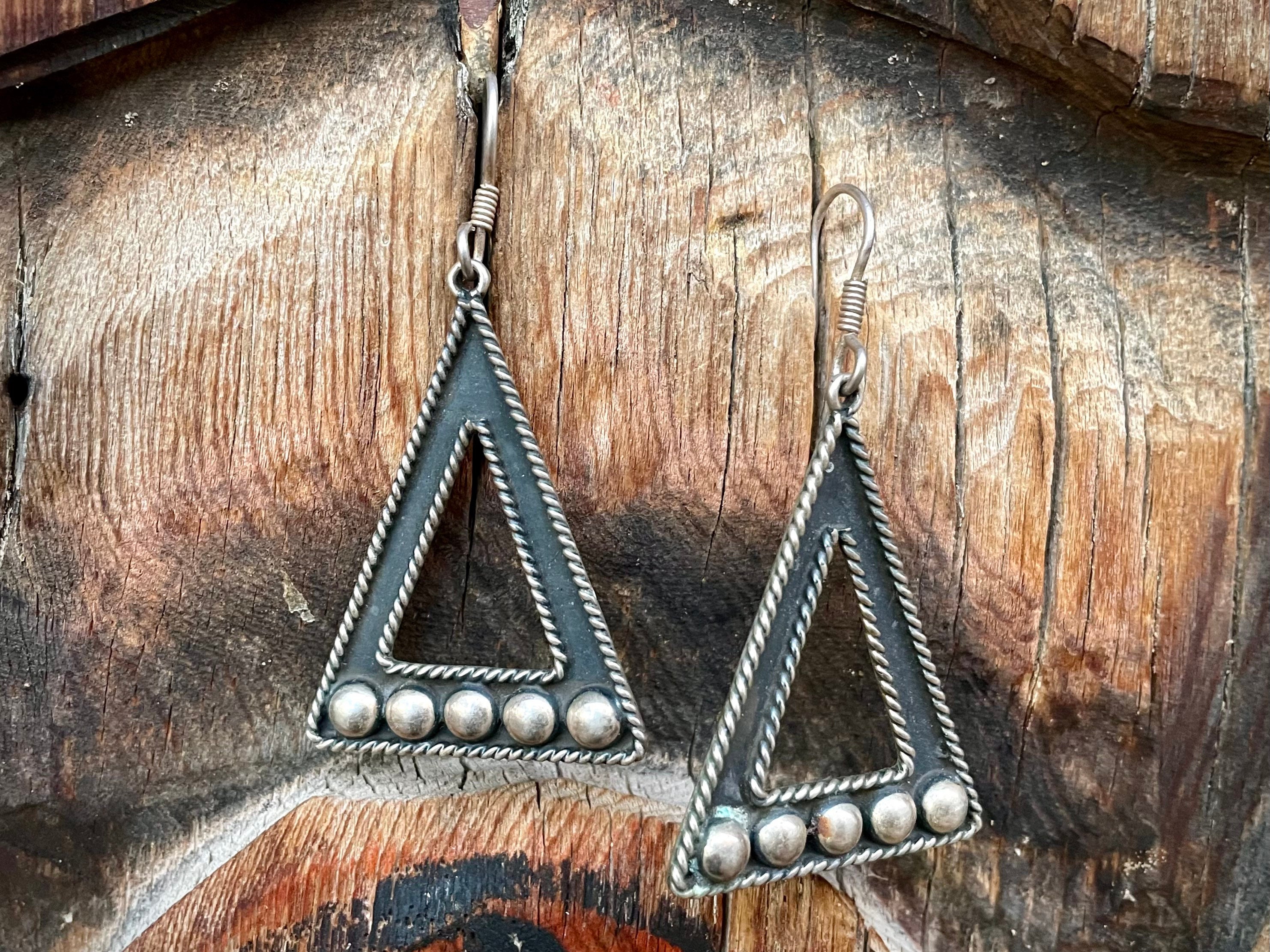 Vintage Triangle Shape Sterling Silver Dangle Earrings, Vintage ...