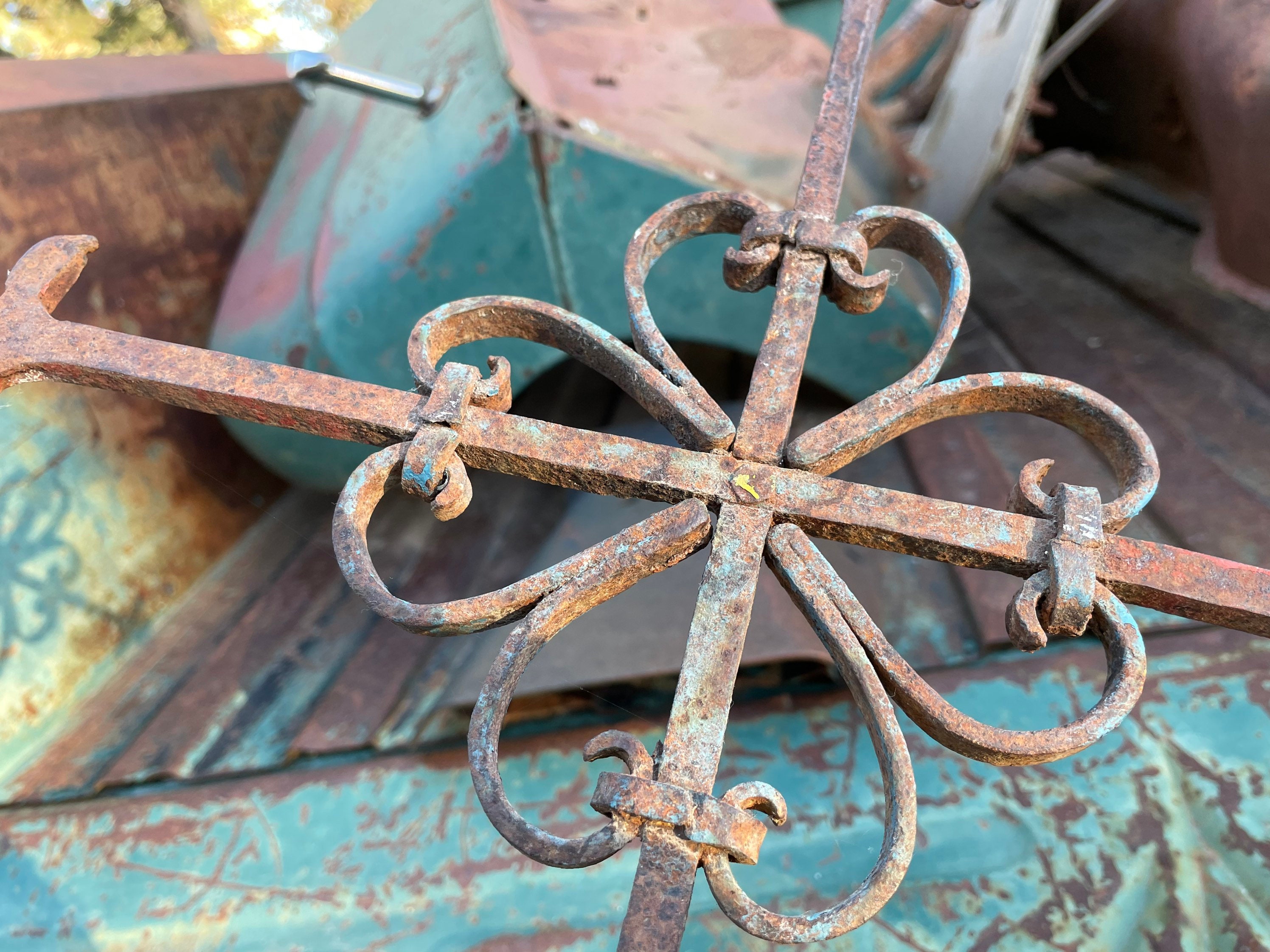 Antique Metal Roof Cross Ecuadoran, Forged Iron w/ Fleur de Lis Tips ...
