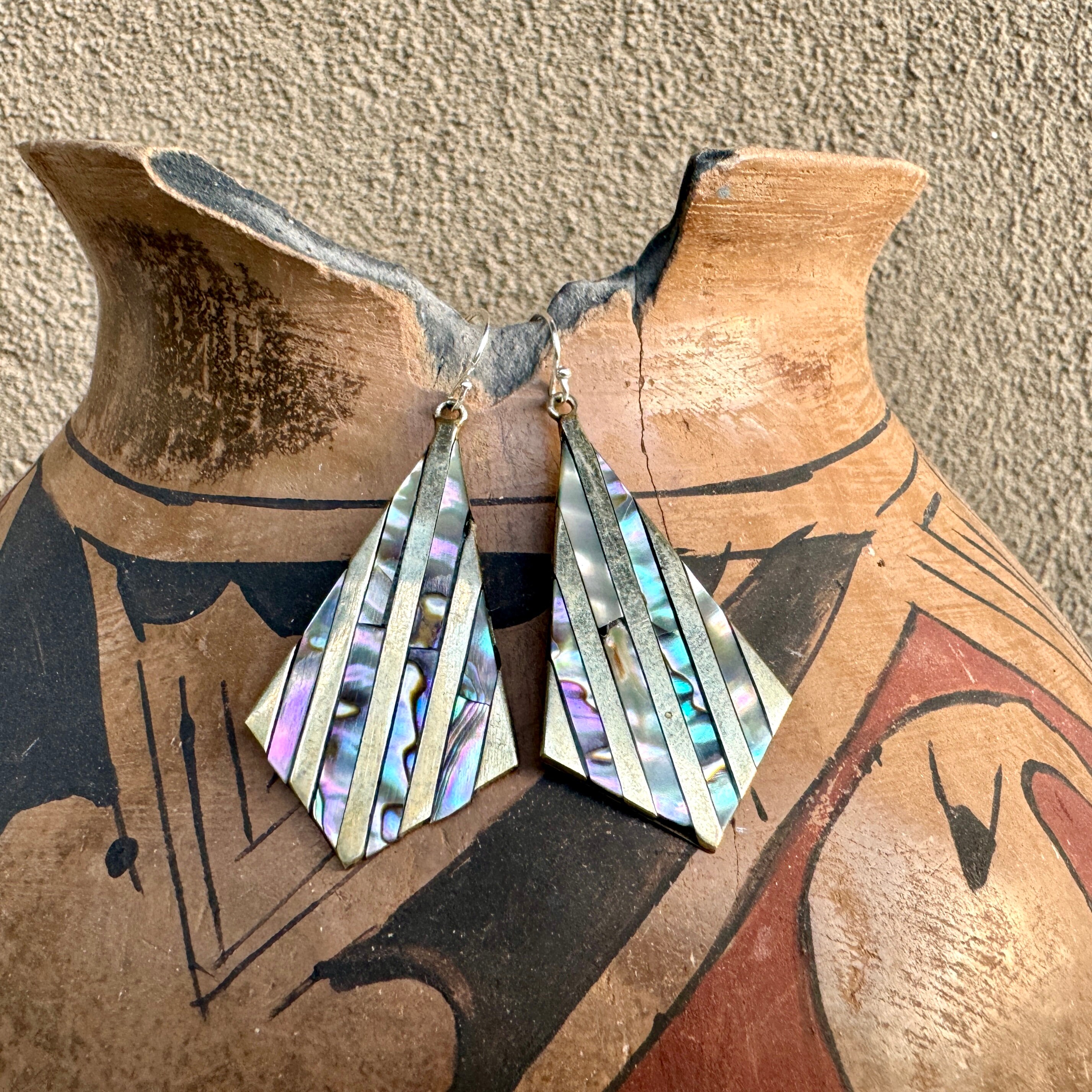 Vintage German Silver Alpaca Abalone Shell Earrings w/ Sterling Ear ...