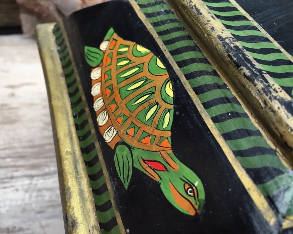 Vintage 11 Painted Wood Chest with Turtles Storage Box, Bohemian Decor ...