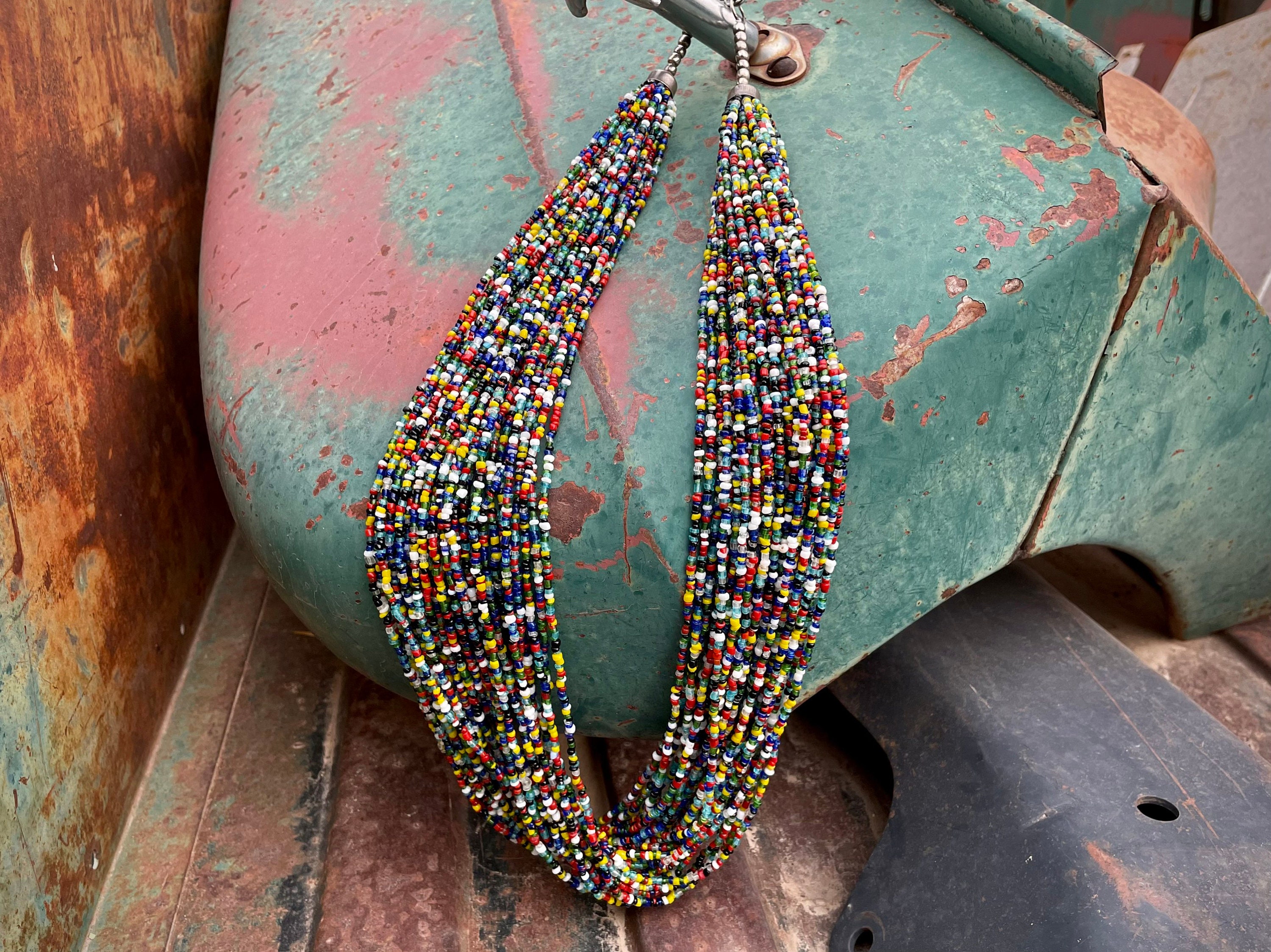 Vintage Multi-Strand Multi-Colored Seed Bead Moroccan Necklace 30 ...