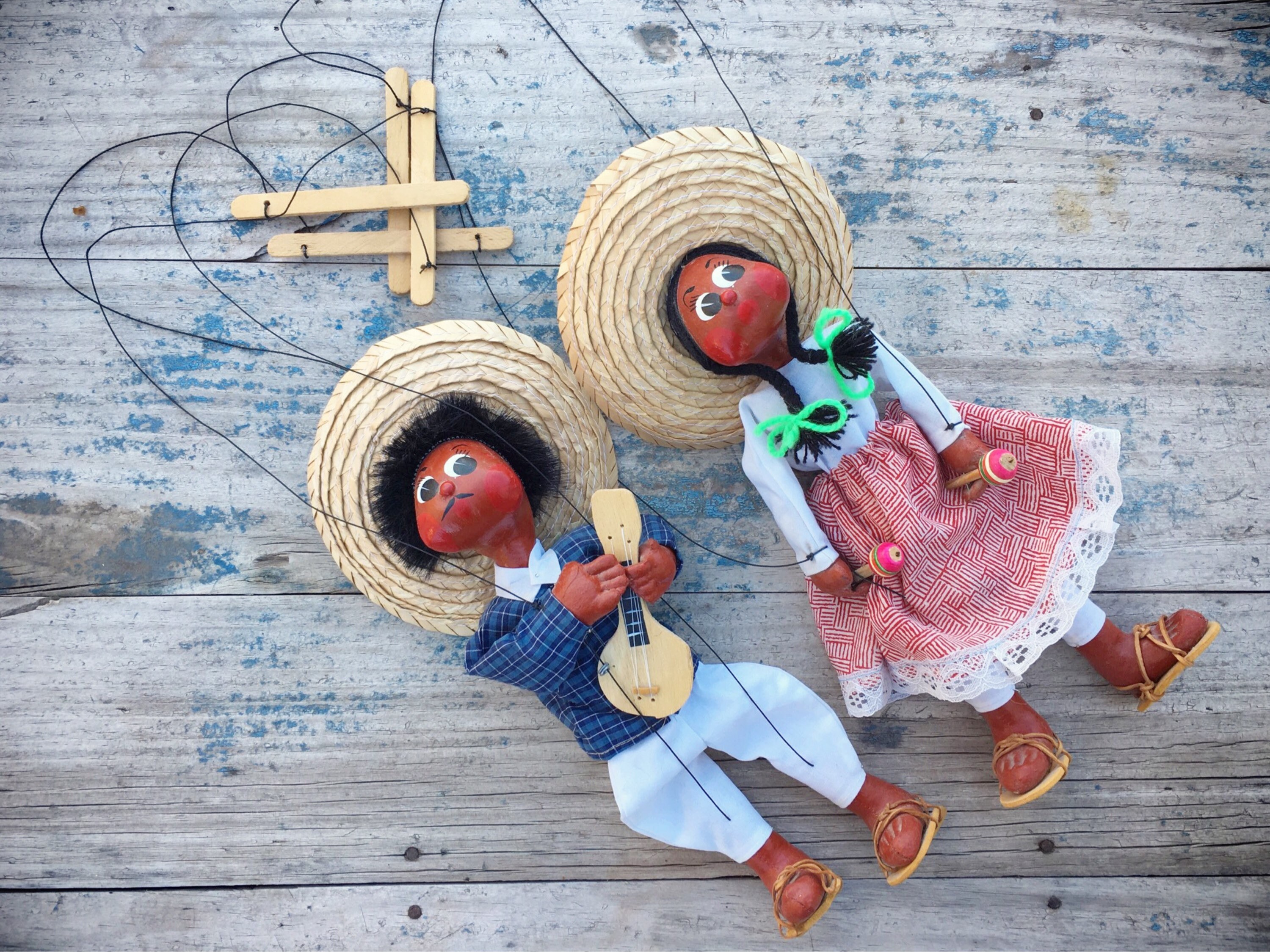 Mexican Marionettes Man Woman Music Instruments, Mexican Puppet Folk ...