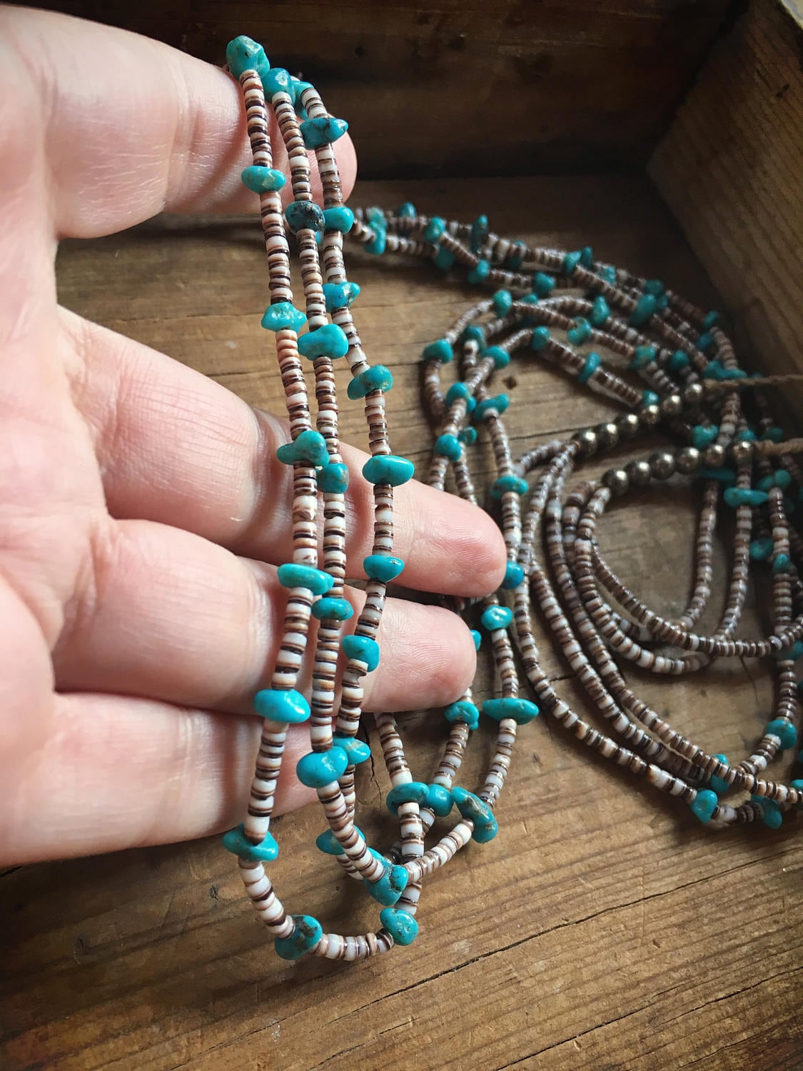 Vintage 32 three-strand natural turquoise olive shell heishi Santo ...