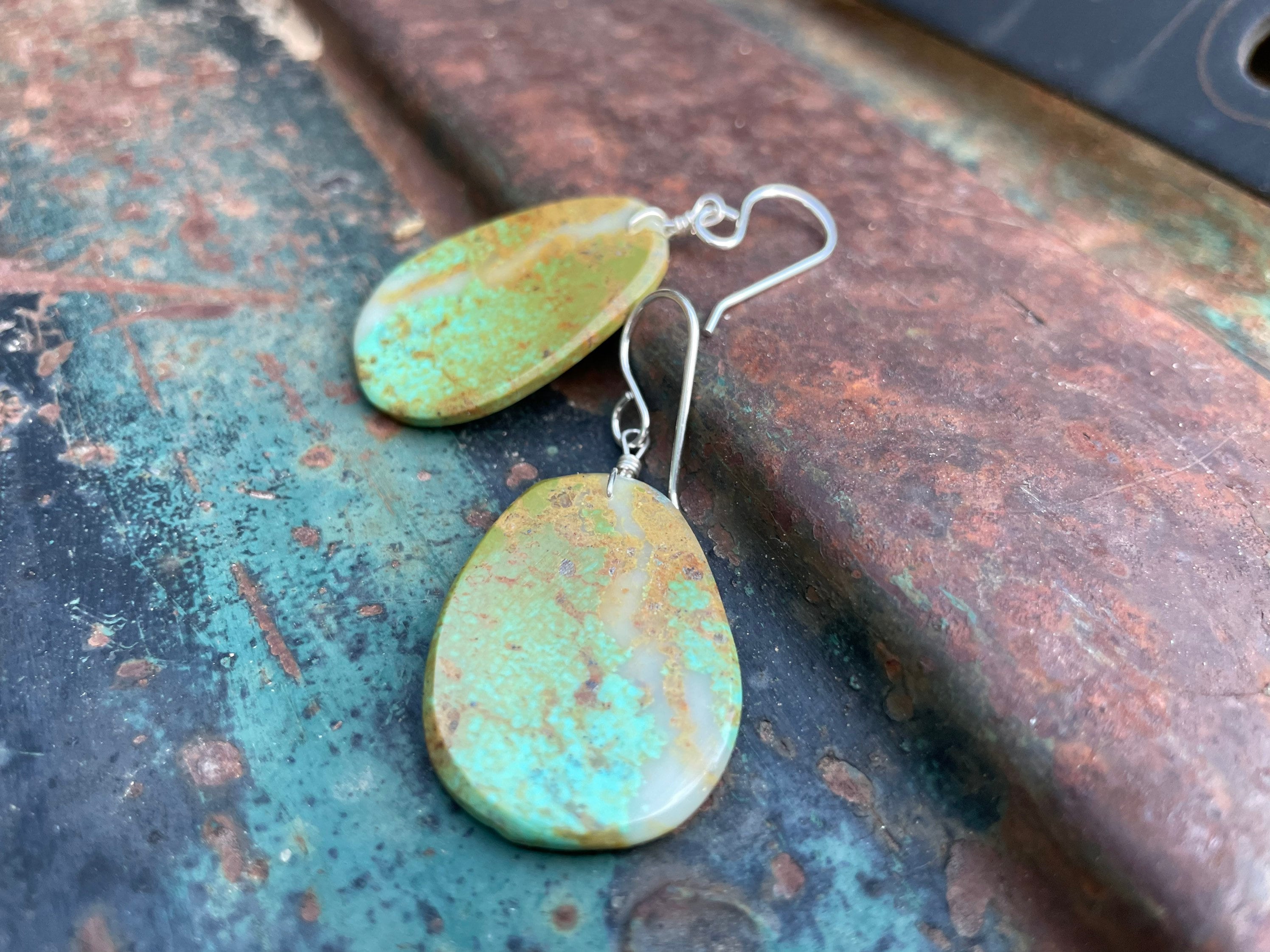 Matrixed Green Turquoise Slab Earrings Medium-Small Size, Southwestern ...