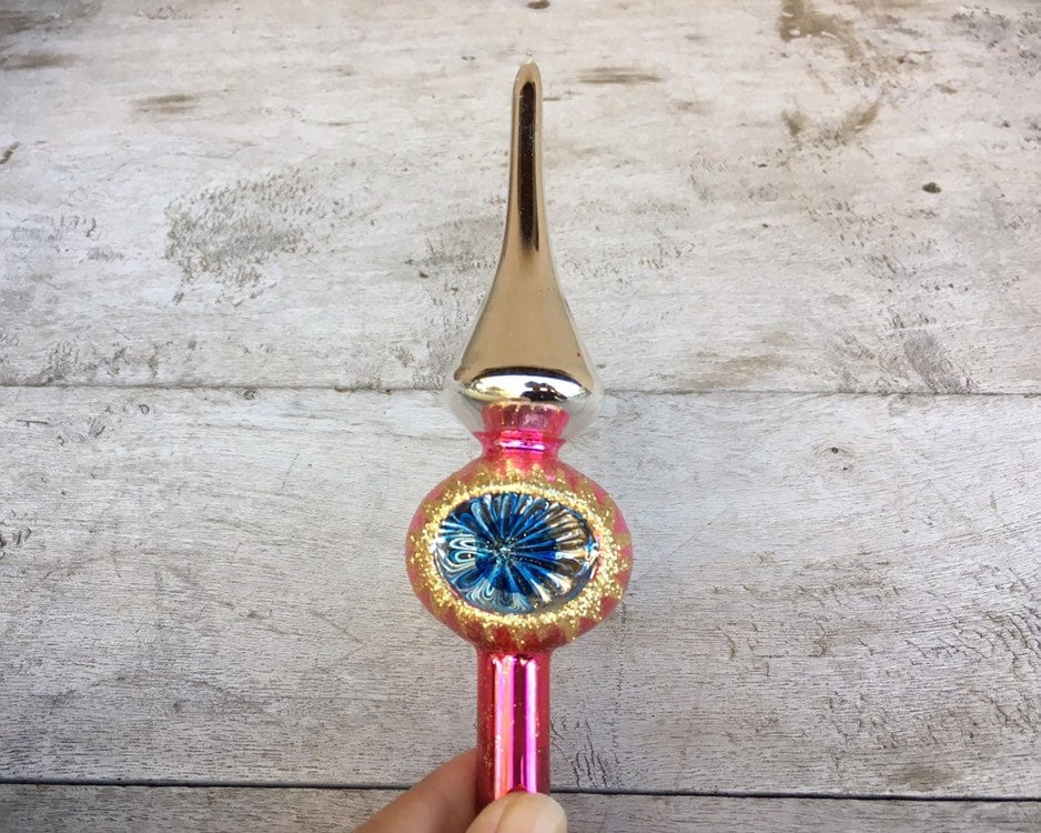Small Vintage Reflector Ornament Mercury Glass Finial Christmas Tree ...