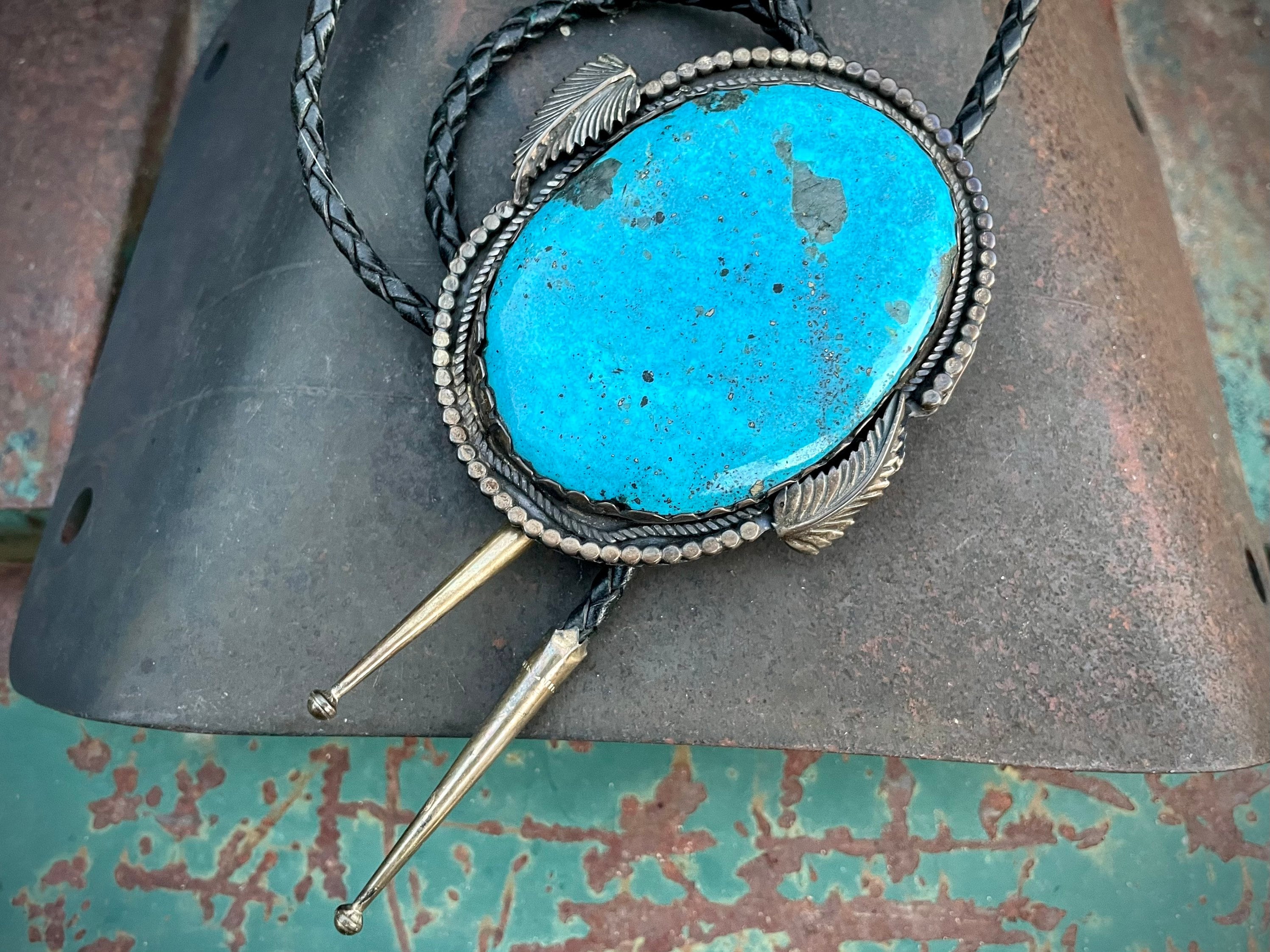 Huge Vintage Stabilized Blue Turquoise Bolo Tie, Native American Indian ...