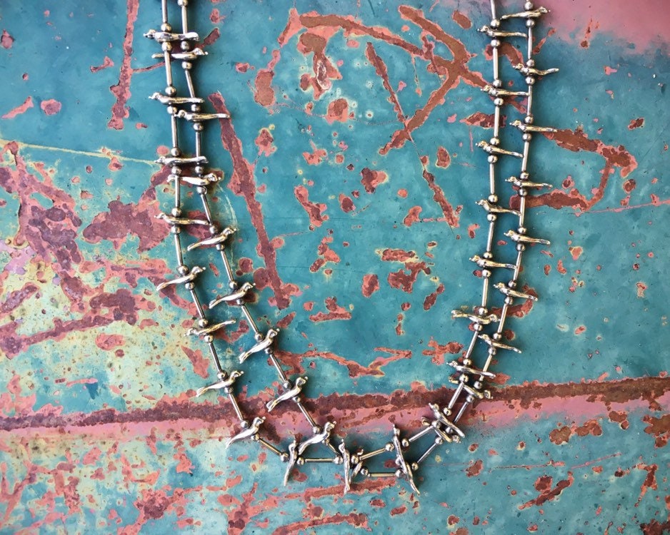 46gm Silver Plated Heishi Zuni Bird Fetish Necklace for Women, Native ...