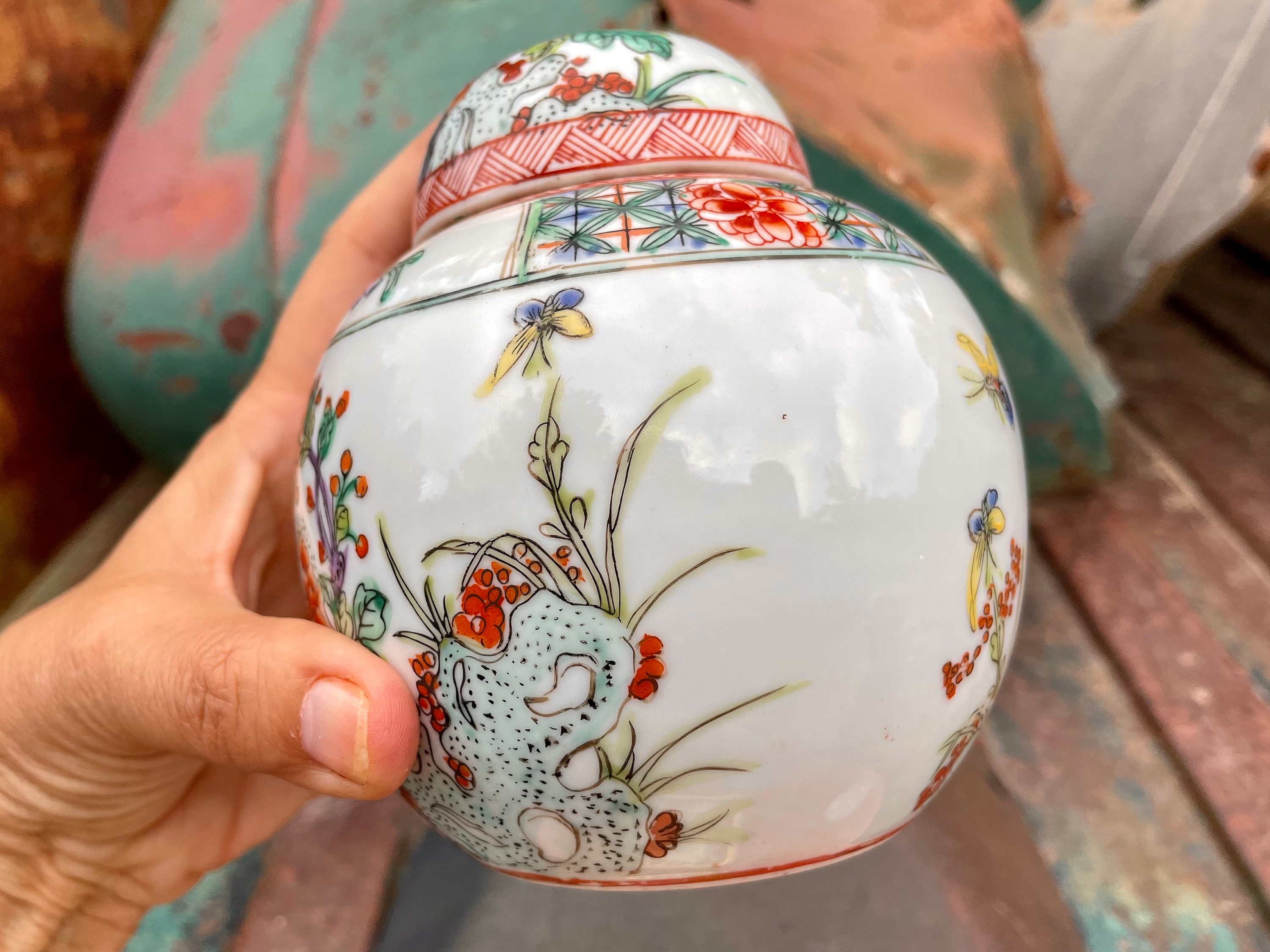 Vintage Small Japanese Porcelain Ginger Jar Hand Decorated Hong Kong ...