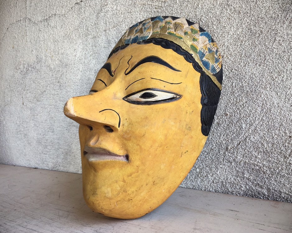 Vintage Javanese Wayang Wooden Mask Wall Hanging, Indonesia Folk Art ...