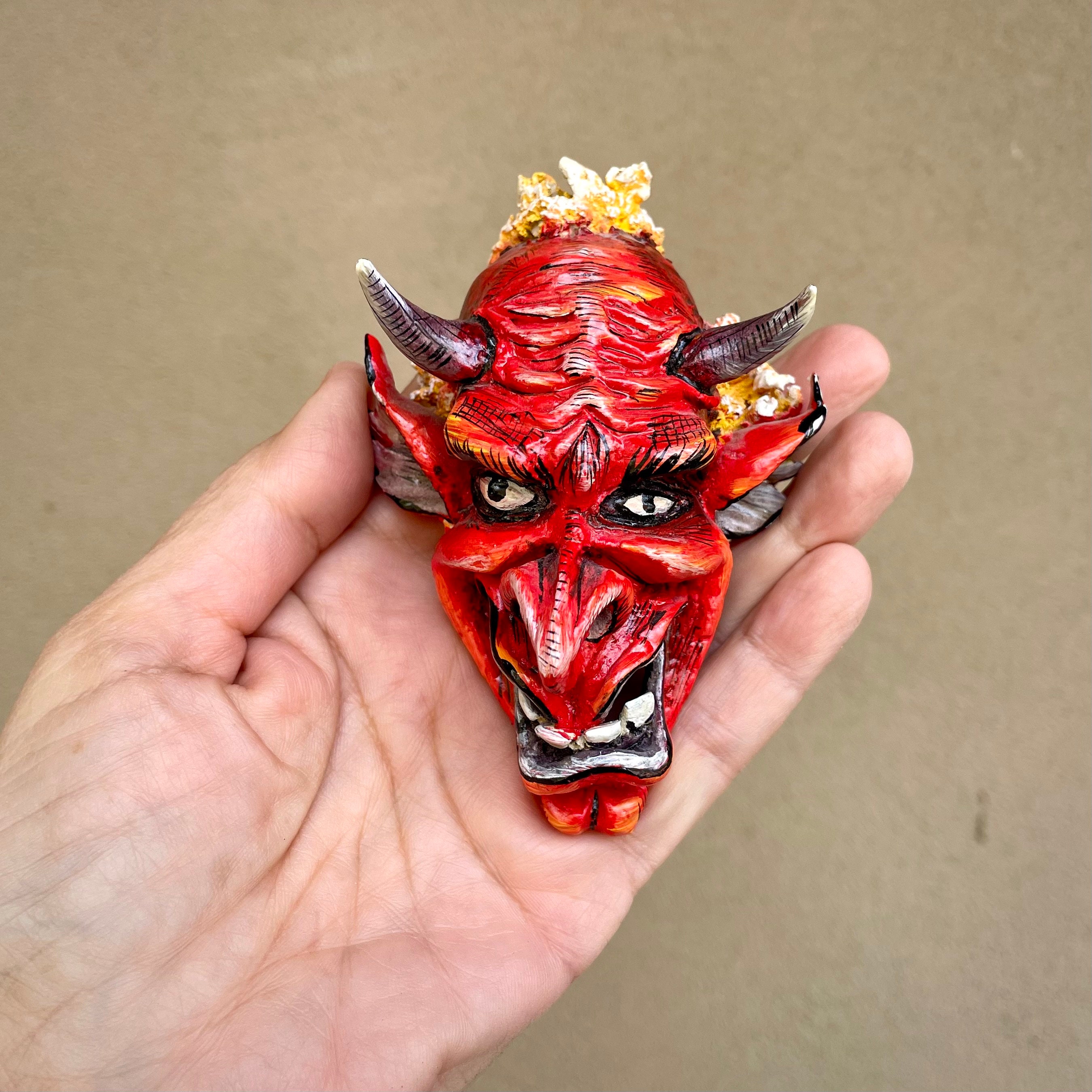 Vintage Peruvian Miniature Painted Clay Mask of Red Demon, Day of the ...