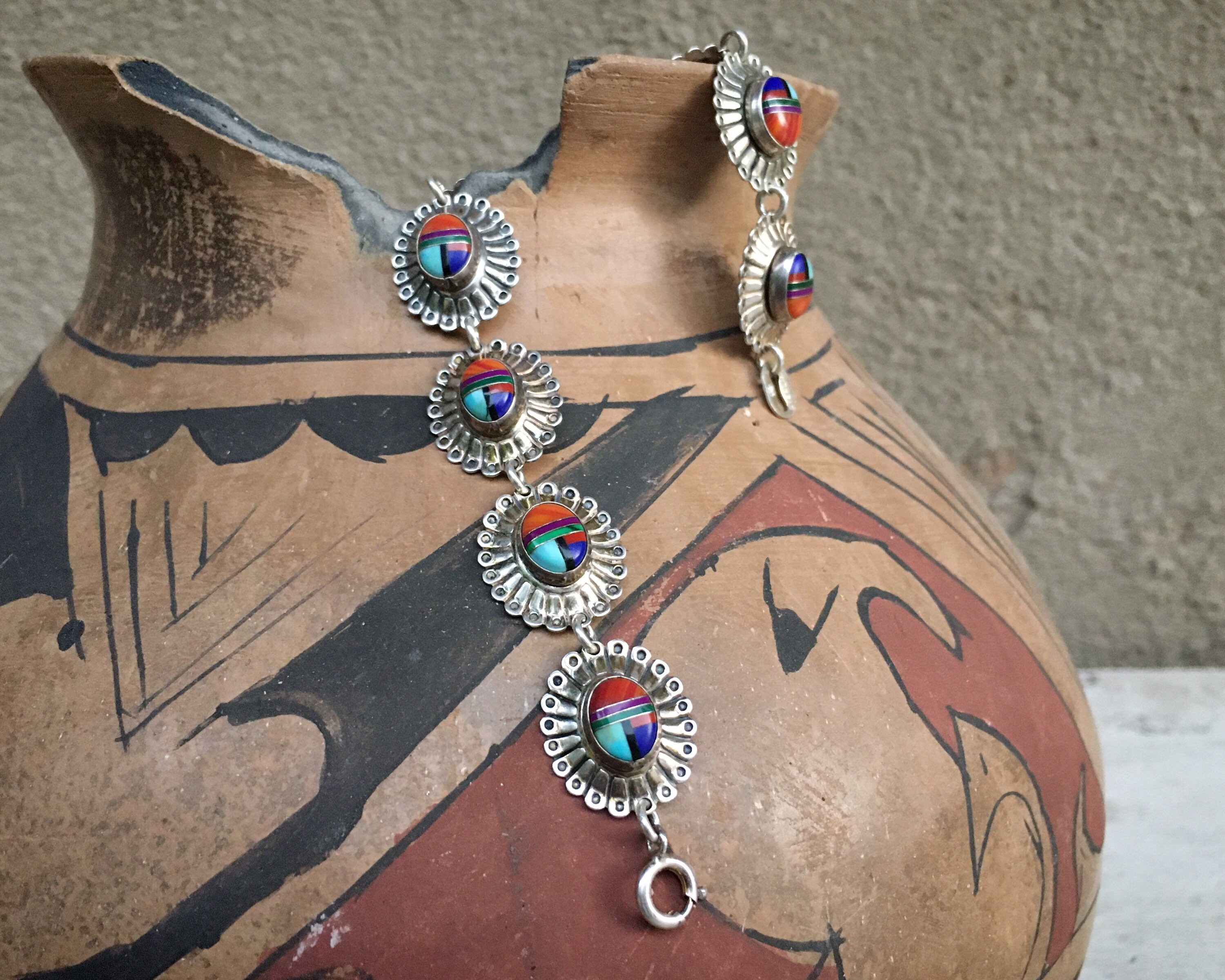 Lightweight Panel Link Bracelet with Sterling Silver and Multistone ...