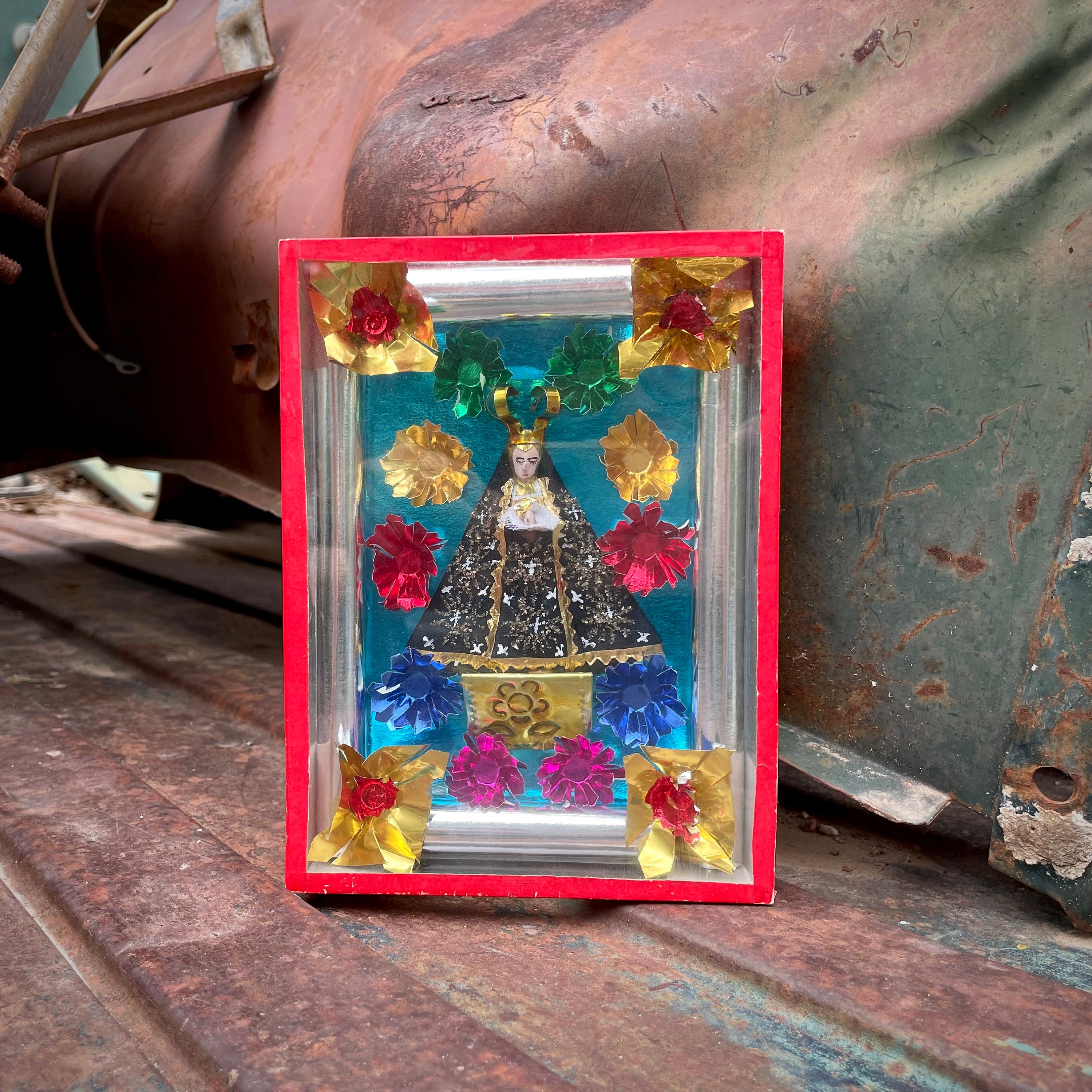 6.5 Tall Vintage Mexican Shadowbox Shrine Our Lady of Solitude, Maria ...