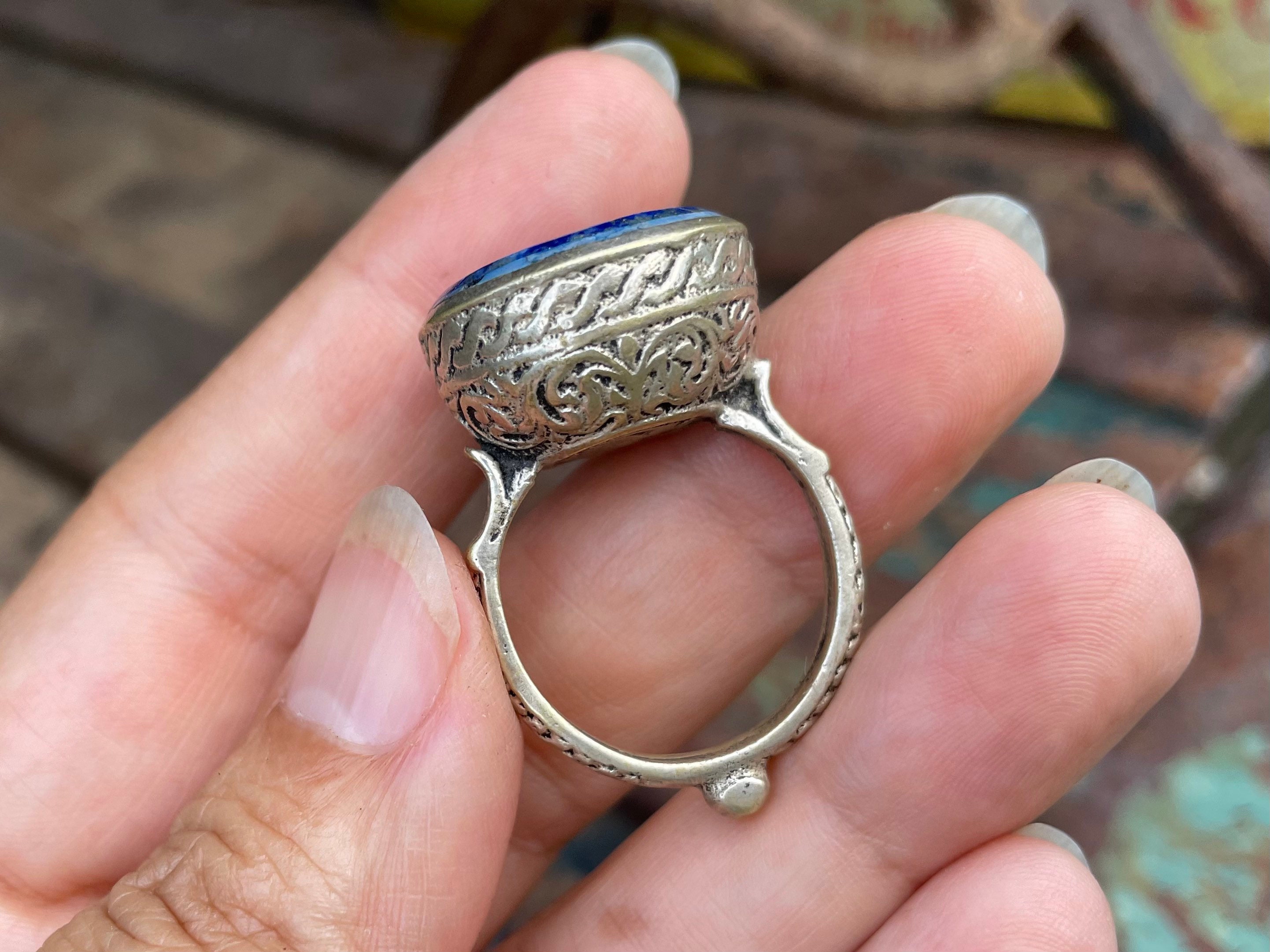 Vintage Lapis Lazuli And Old Silver Tribal Ring Size 9 75 Arabic Vintage Lapis Lazuli And Old Silver Tribal Ring Size 9 75 Arabic