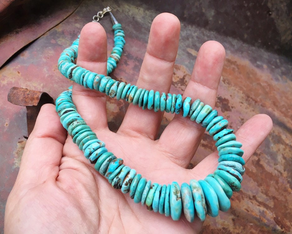 Chunky Turquoise Bead Disc Nugget Necklace for Women, Native American ...