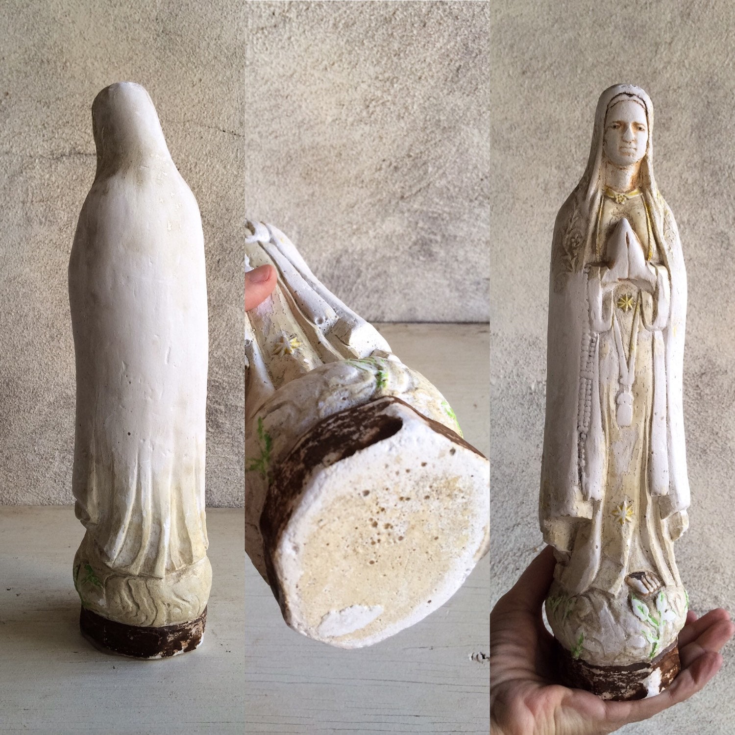 Vintage 12 chalkware Virgin Mary statue eroded by nature, chalk ware ...