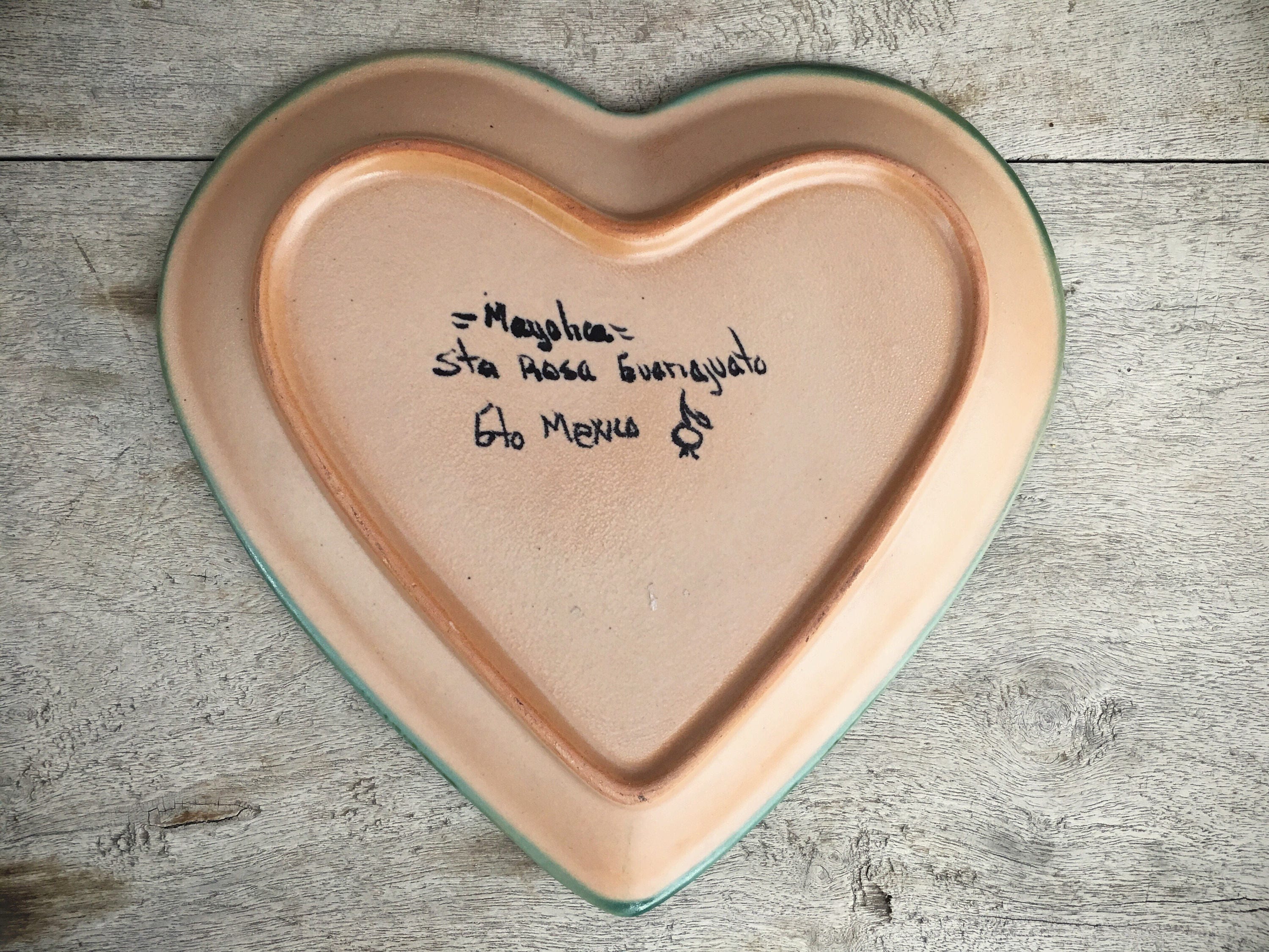 Vintage 10 Mexican pottery heart plate with hummingbird, heart plate ...