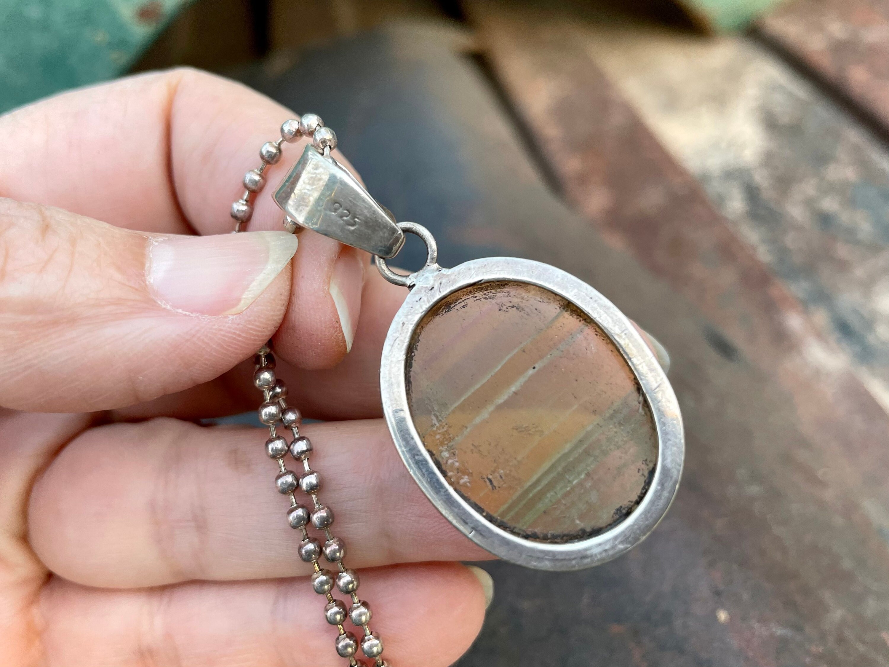 Vintage Bezel Set Striated Agate and Amethyst Sterling Silver Pendant ...