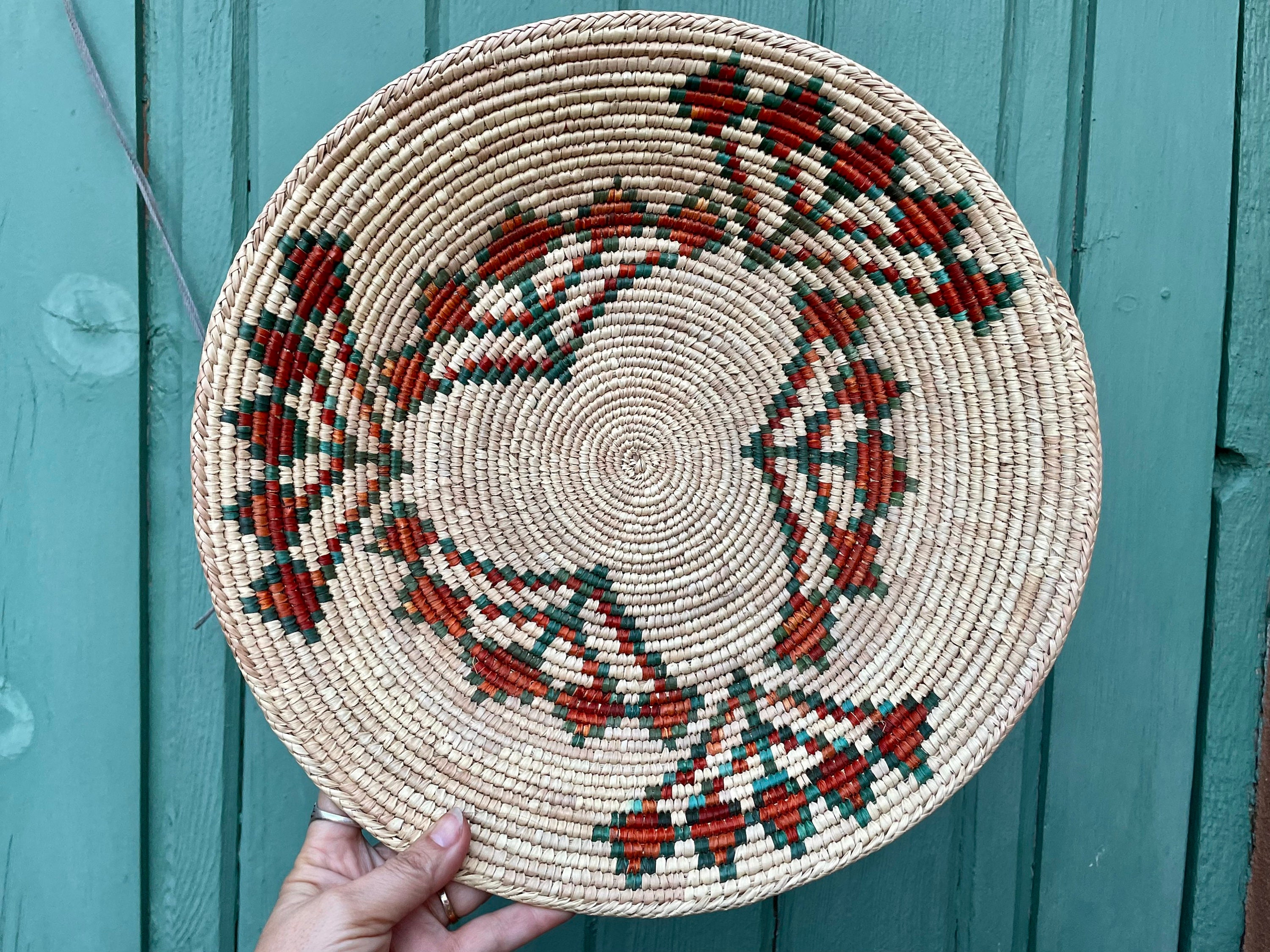 Coiled Shallow Basket Wall Hanging Southwestern Colors, Bohemian Decor ...
