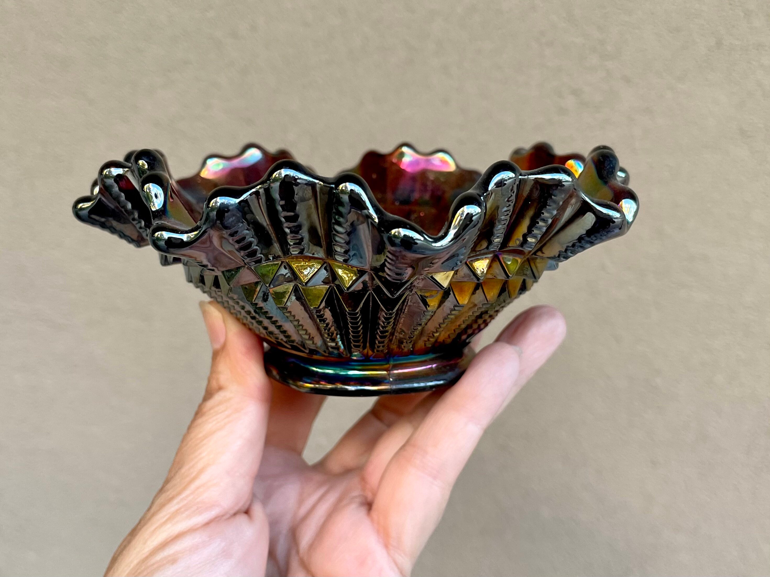 Antique Imperial Carnival Glass Scroll Embossed Small Bowl 5.5 Compote ...