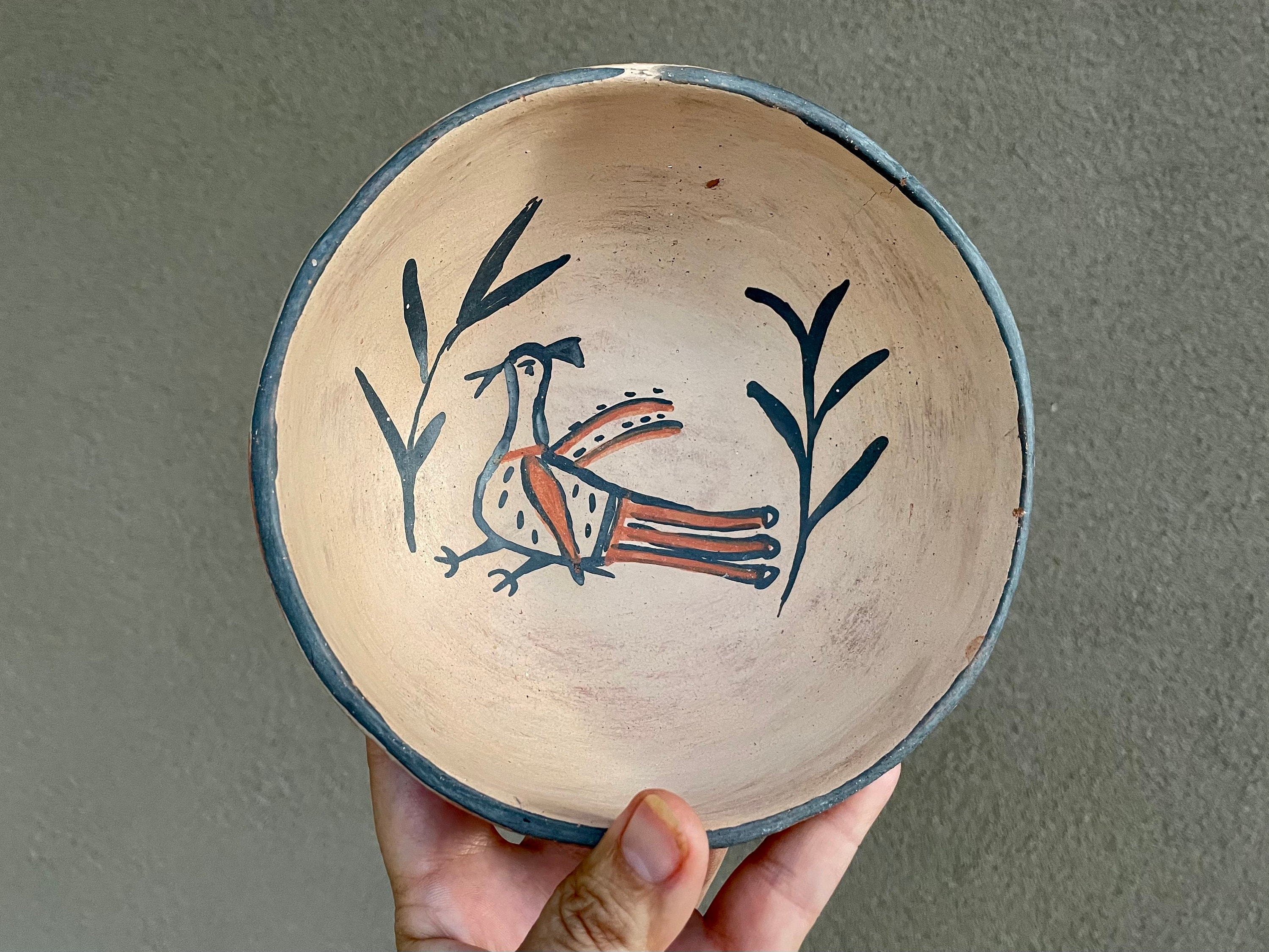 Vintage Pueblo Stew Bowl with Bird Design Burnished Back, Native ...