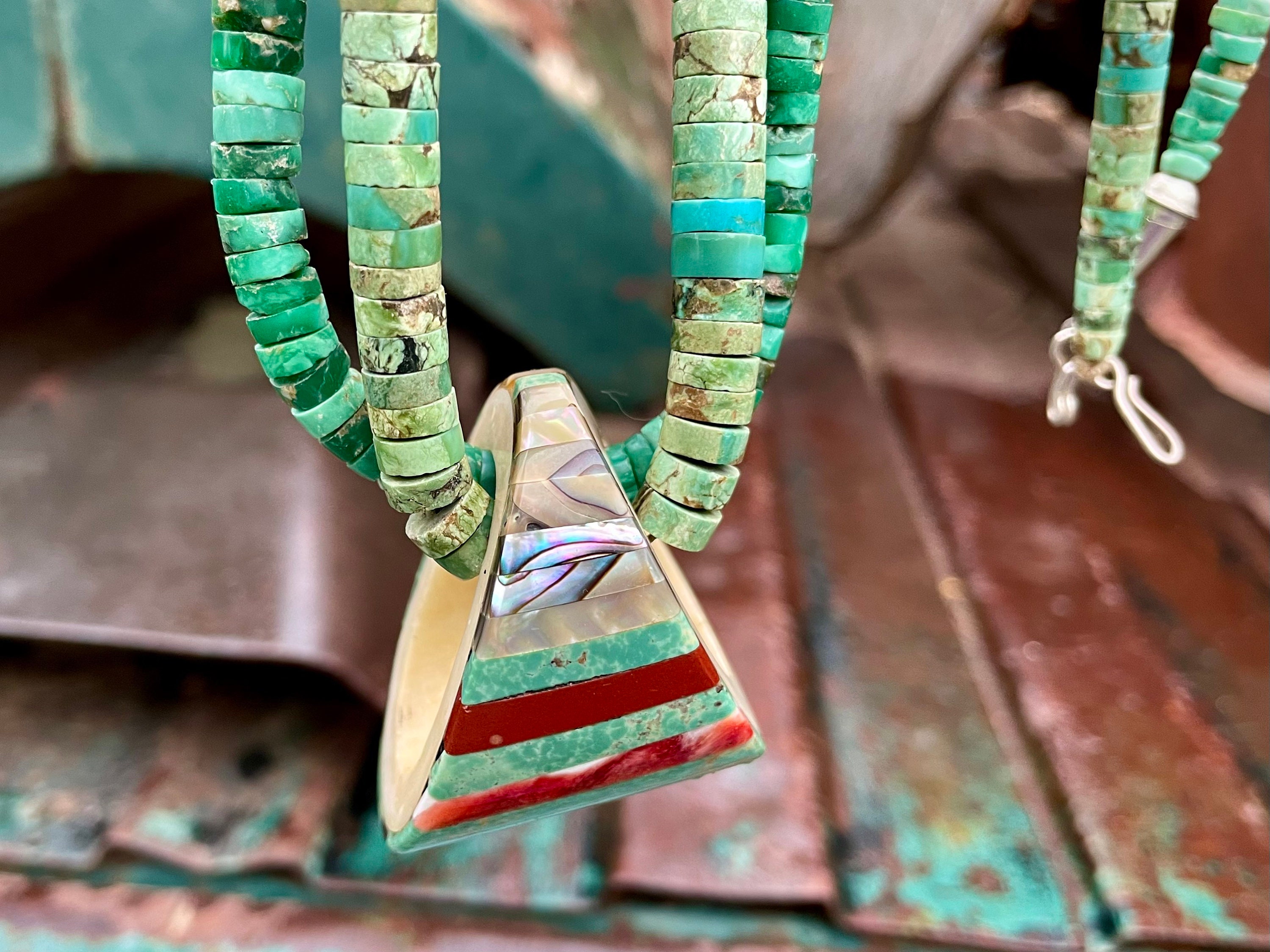 Vintage Turquoise Jet and Shell Inlay on Antler Jacla-like Pendant ...