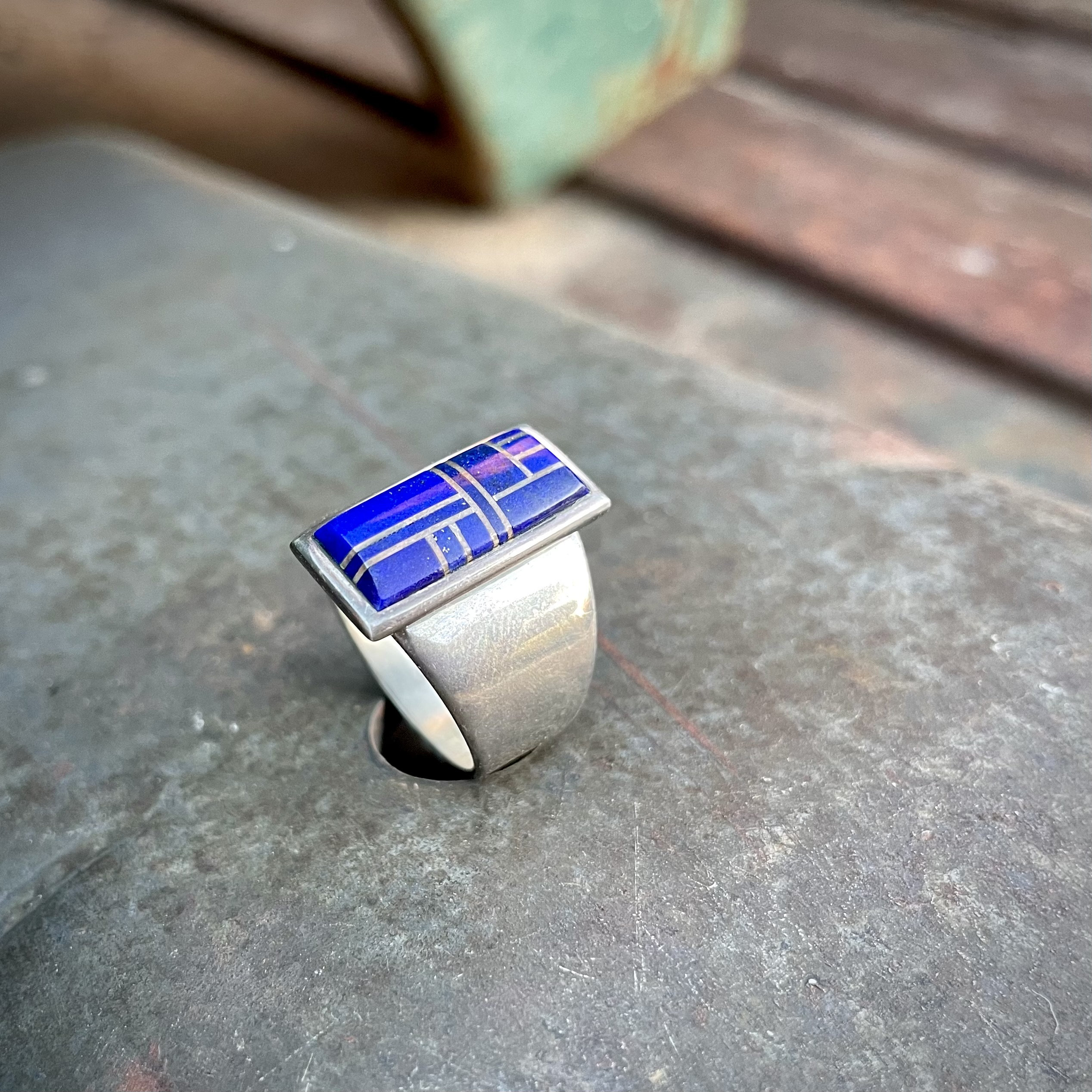 Vintage Navajo Ann Curley Sterling Silver Lapis Lazuli Channel Inlay ...
