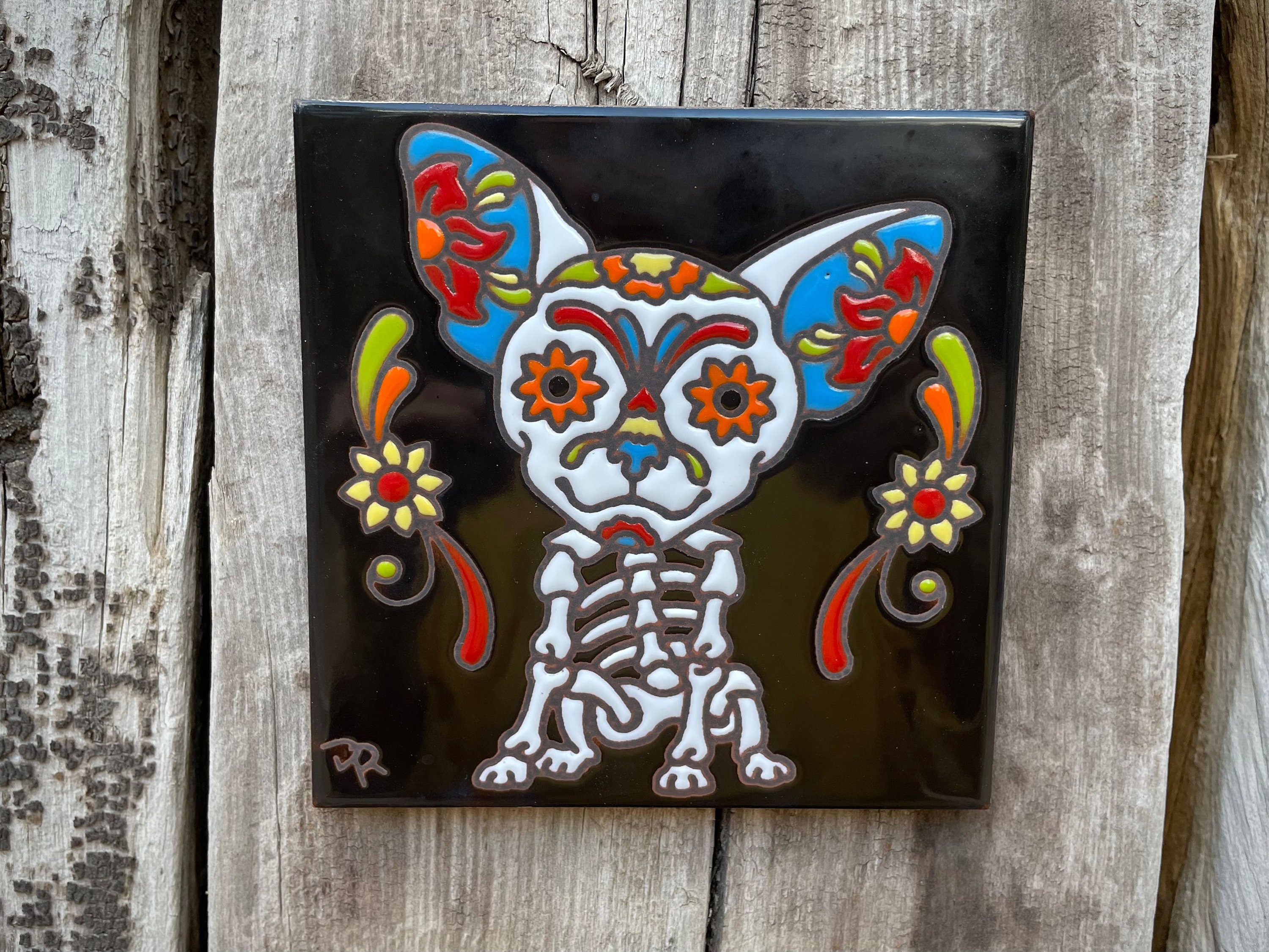 Vintage Chihuahua Dog Calavera Ceramic Tile Trivet Just Under 6x6 ...