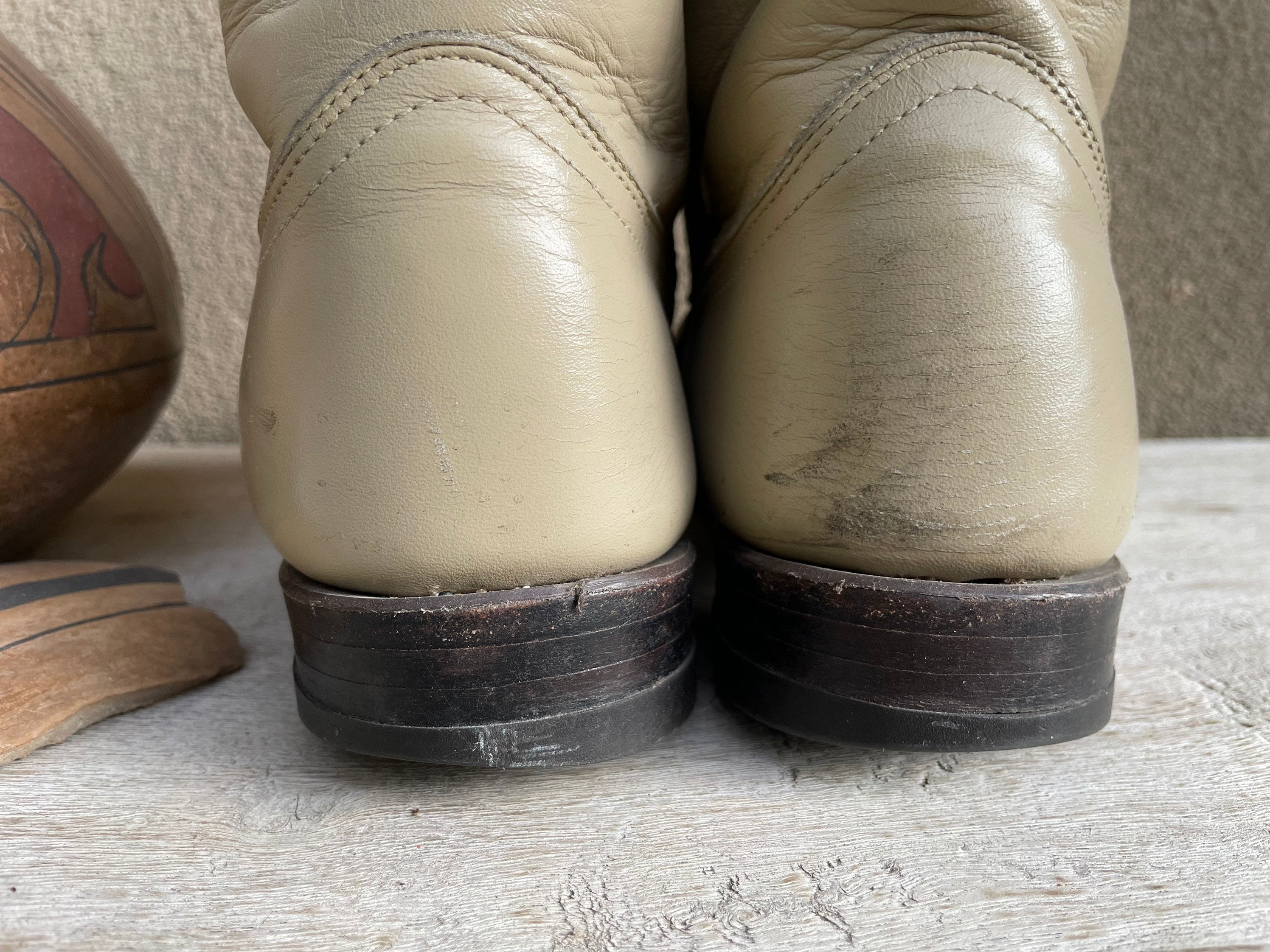 Vintage Justin Roper Cowboy Boots Women's Size 8 B Beige Taupe Tan ...