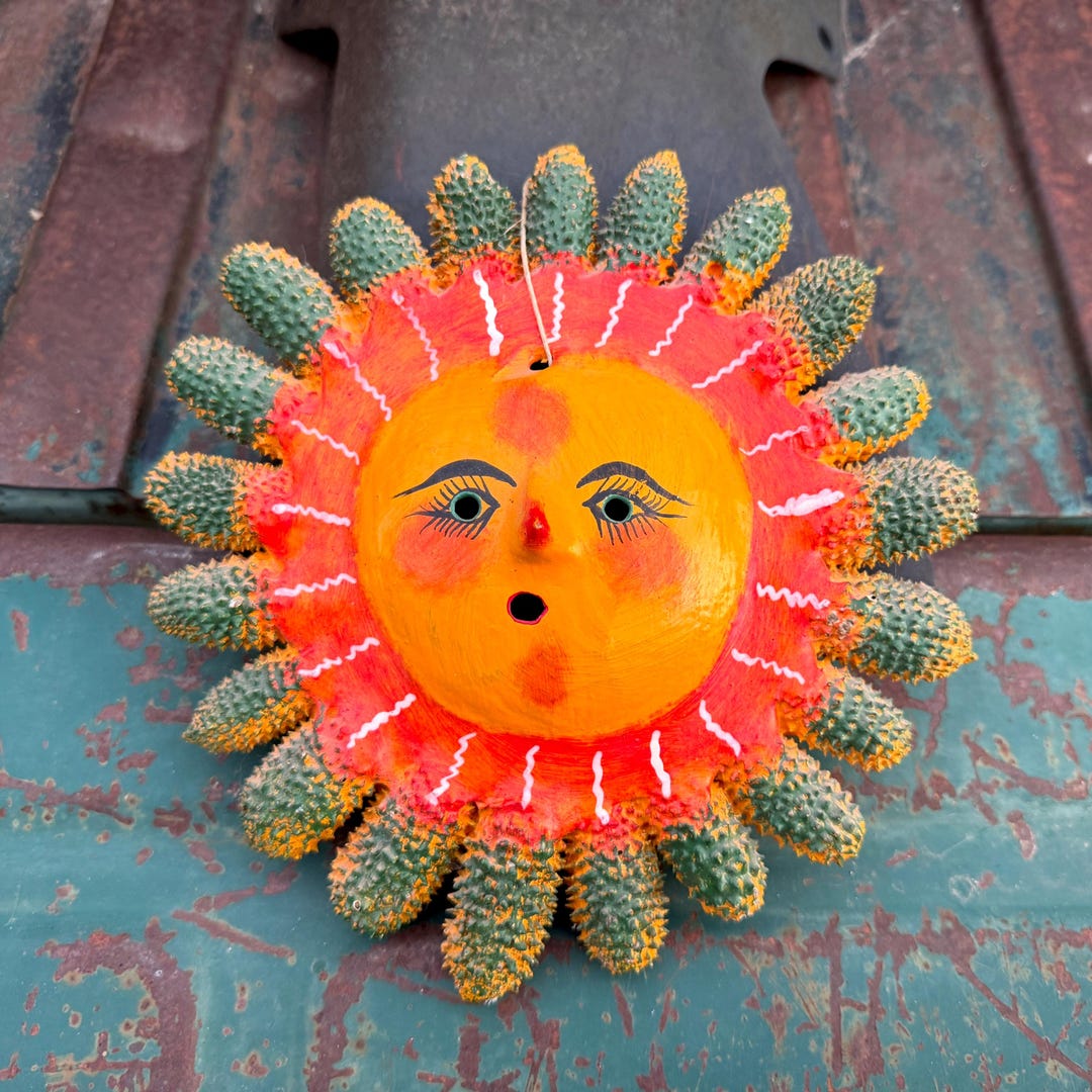 Vintage Mexican Folk Art Sunshine Mask Coconut Shell Wall Hanging ...