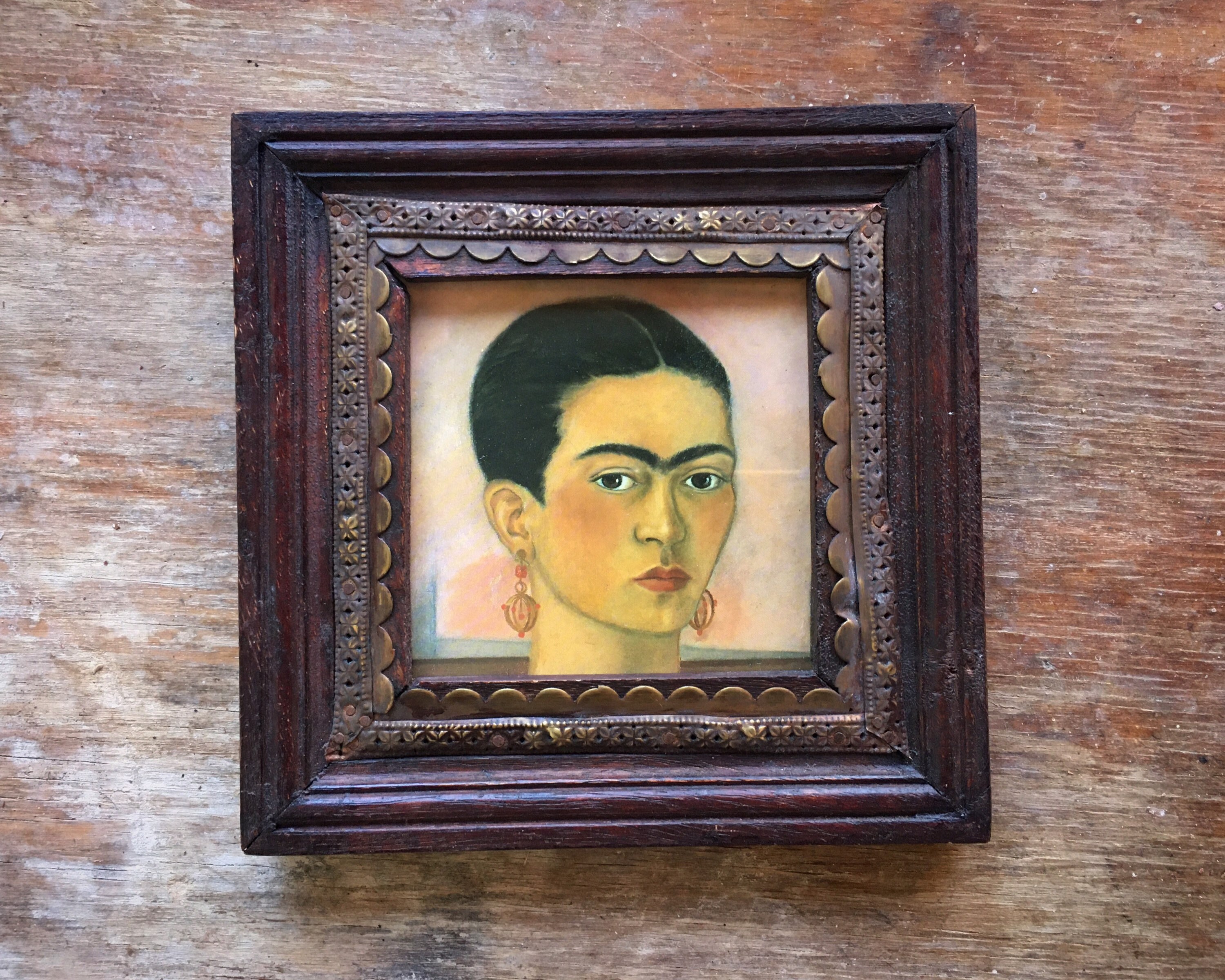 Small Wood and Brass Tabletop Picture Frame with Vintage Frida Book ...