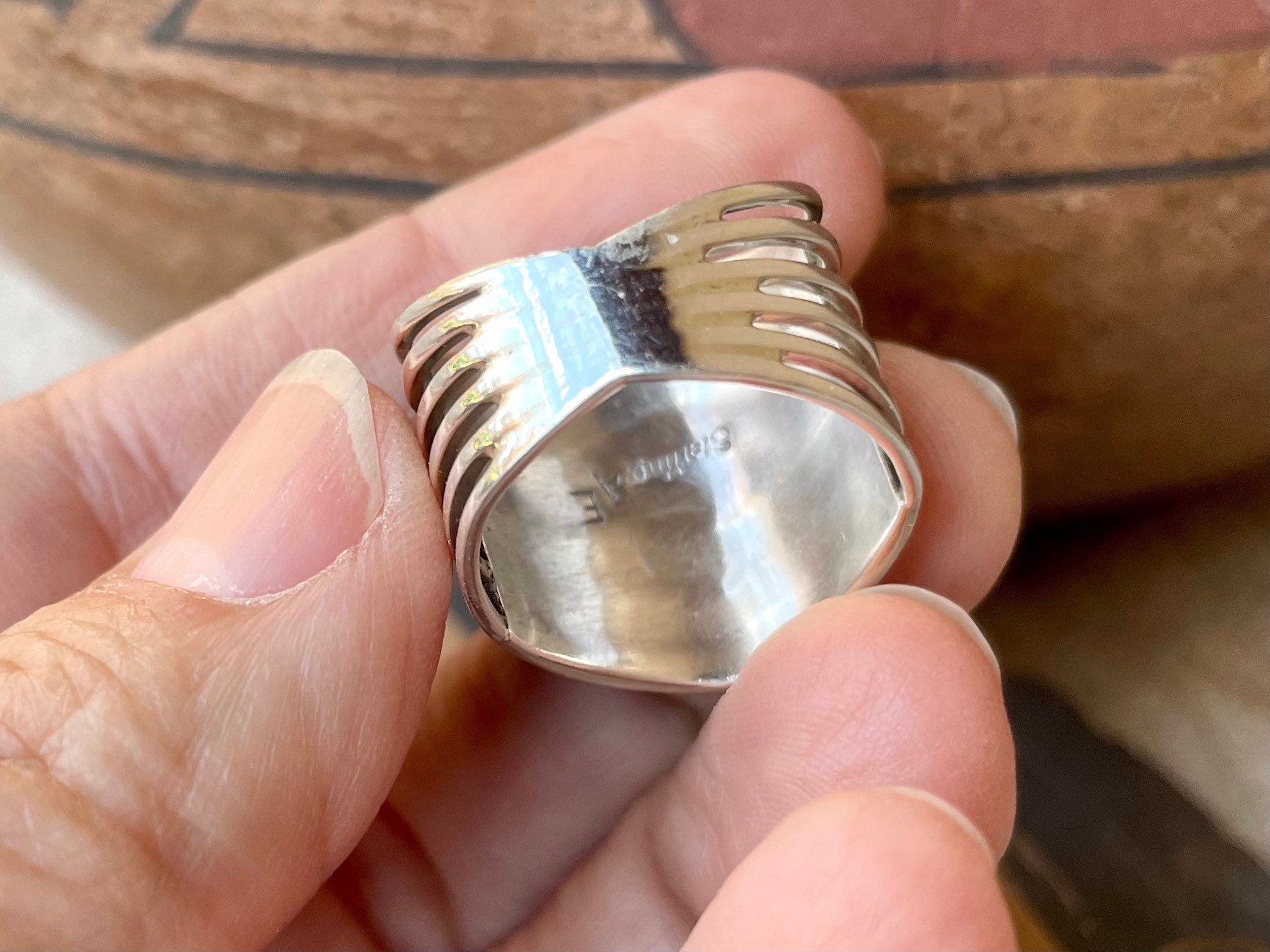 Navajo Andrew Enrico White Buffalo Band Size 8, Split Shank Channel ...