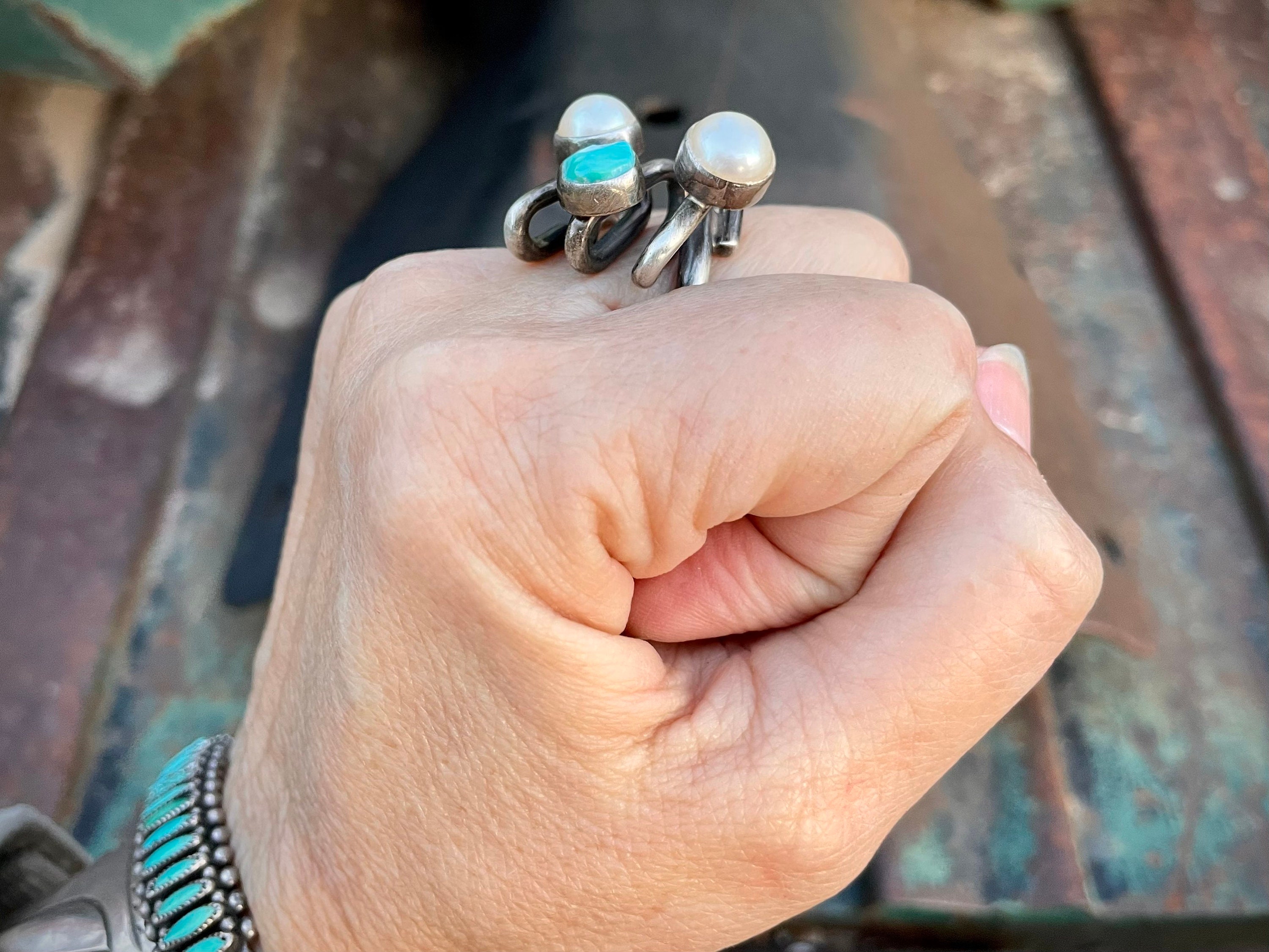 Vintage Lilly Barrack Sterling Silver Turquoise and Pearl Ring Approx ...