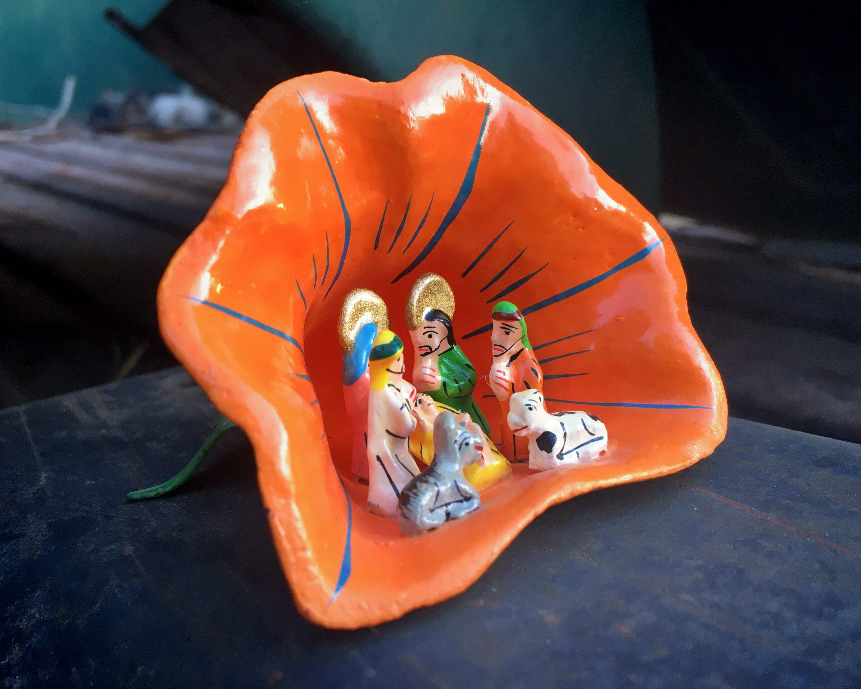 Vintage Peruvian Folk Art Tiny Nativity Scene in Potato Clay Flower ...