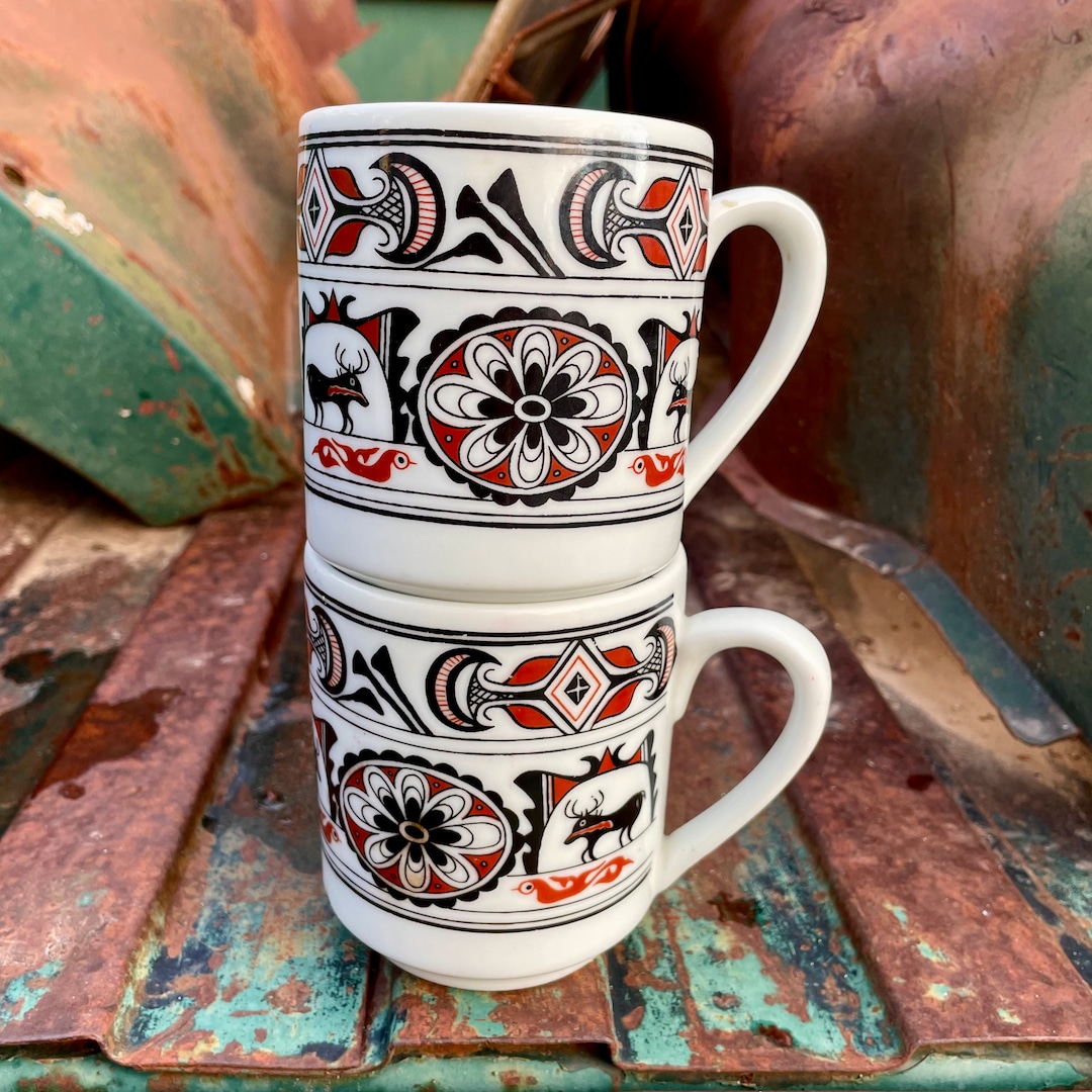 Pair of Vintage Southwestern Ceramic Mugs in Native American Inspired ...