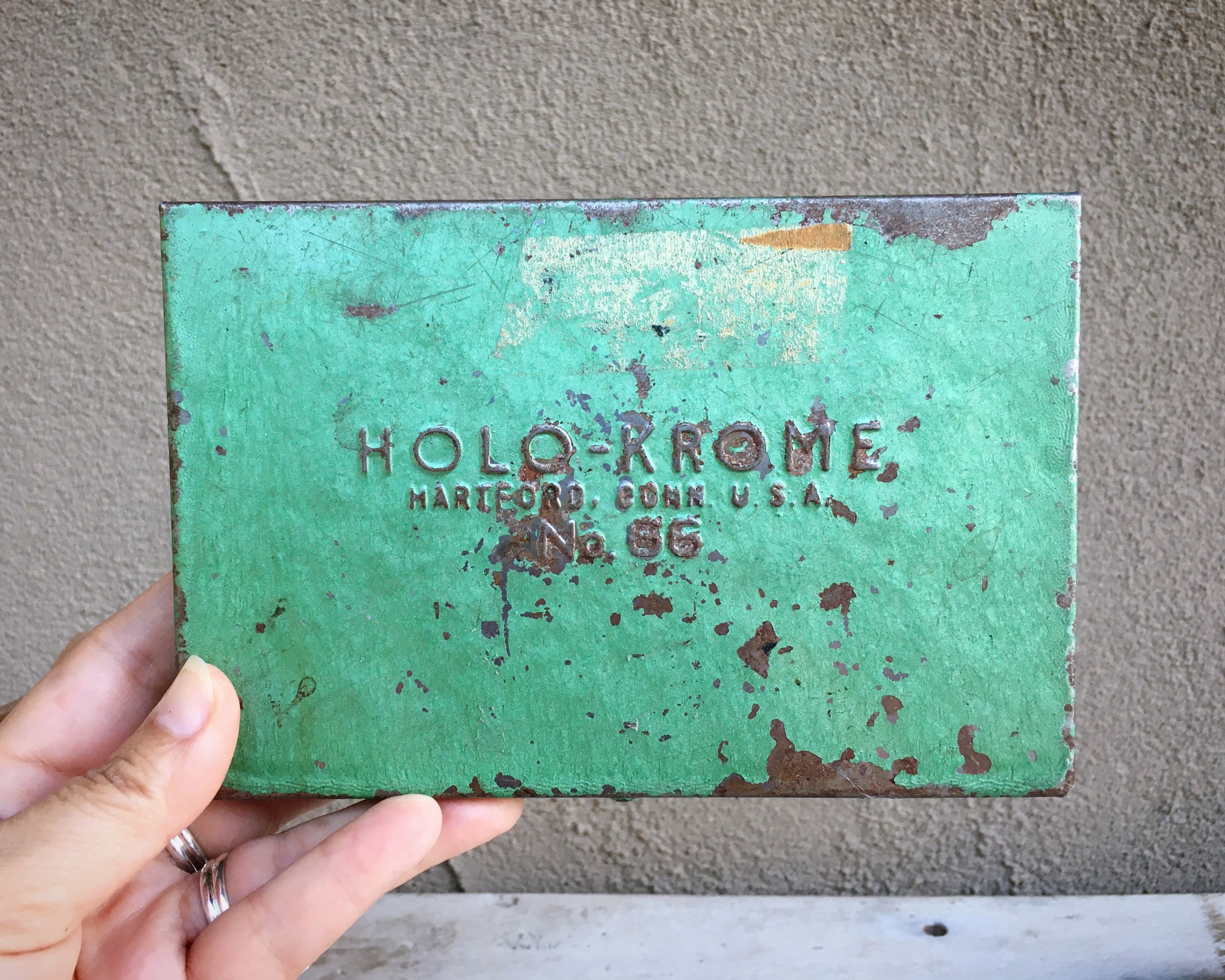 Small Flat Chippy Green Vintage Flat Metal Tool Box Holo-Krome Case No ...