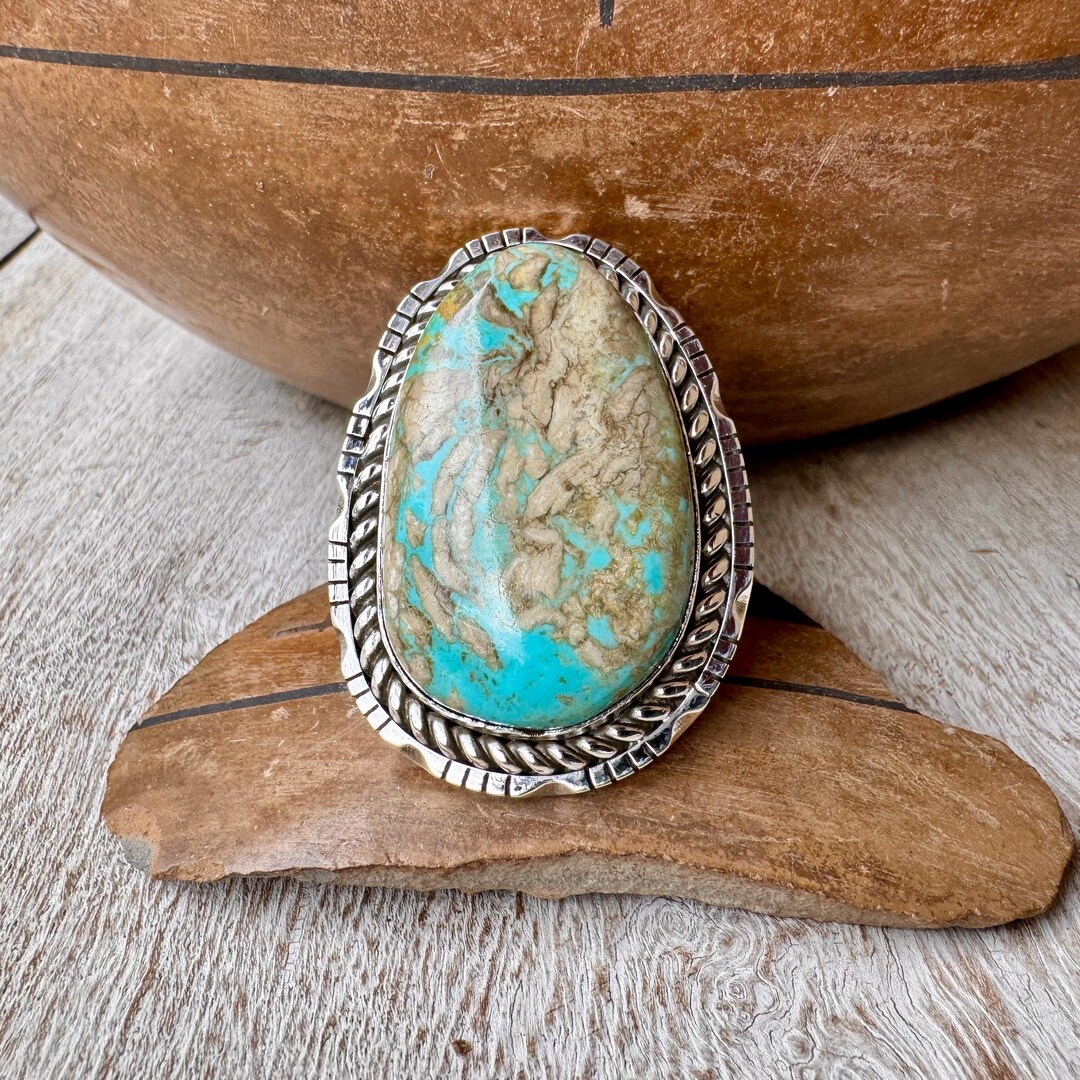 Navajo Walter Vanderver Large Pilot Mountain Turquoise Ring Approx Size ...
