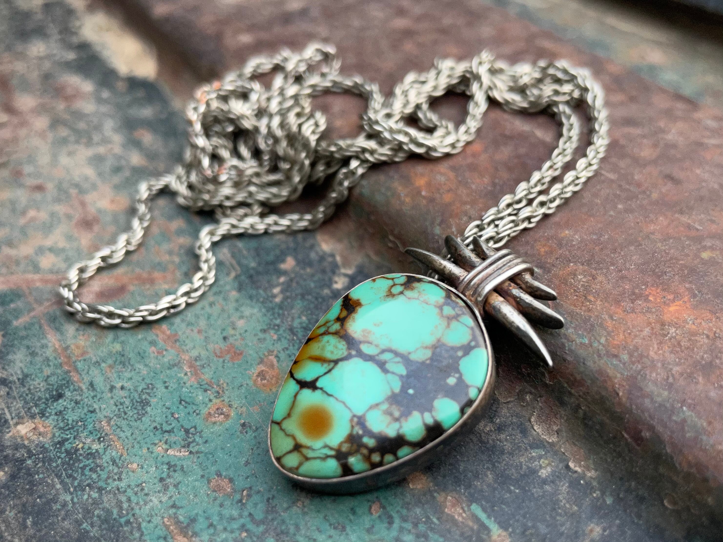 Vintage Matrixed Turquoise Sterling Silver Pendant Necklace with 925 ...