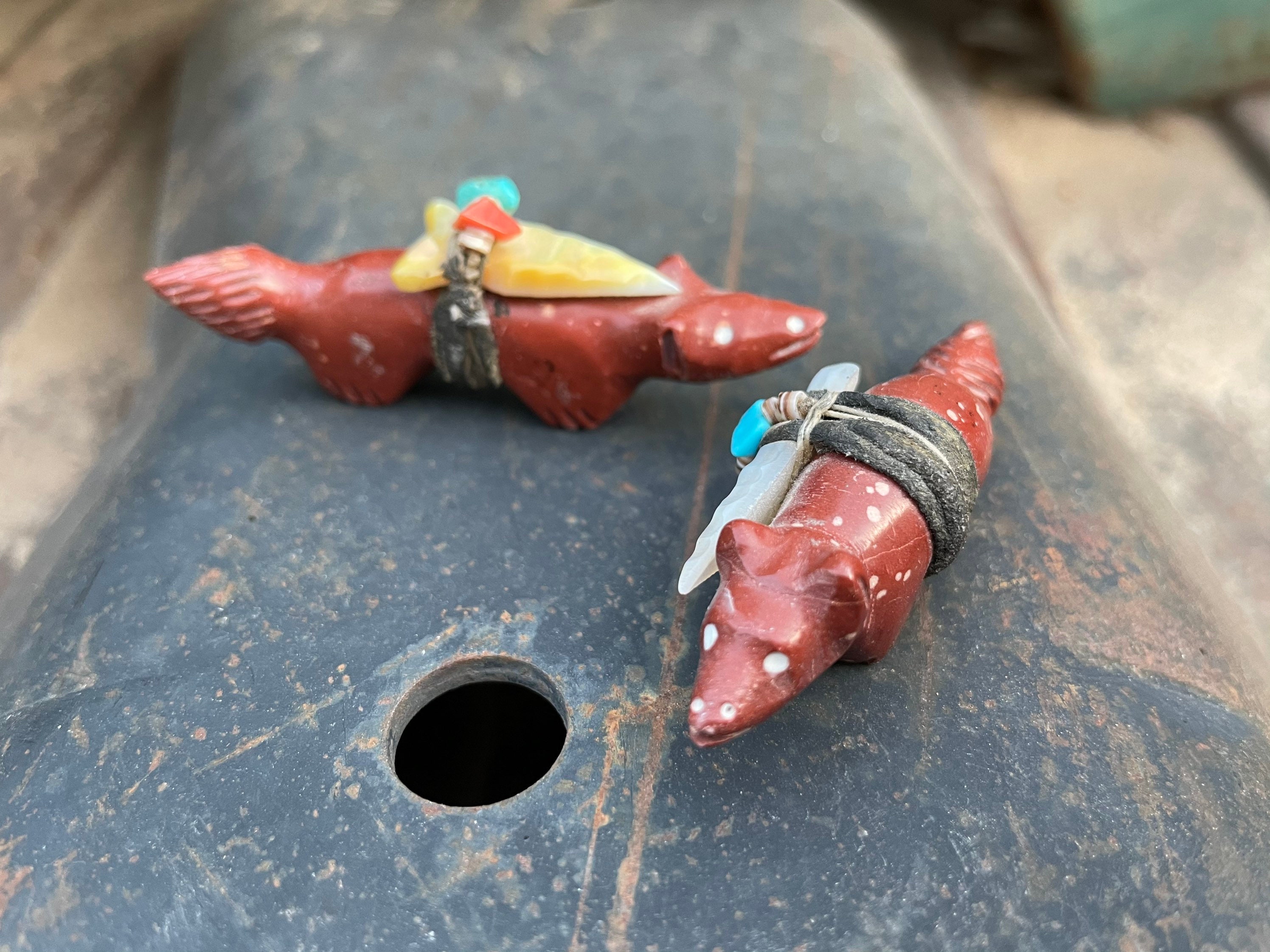 Pair of Pipestone Zuni Wolf Fetish Carvings, Native American Carved ...
