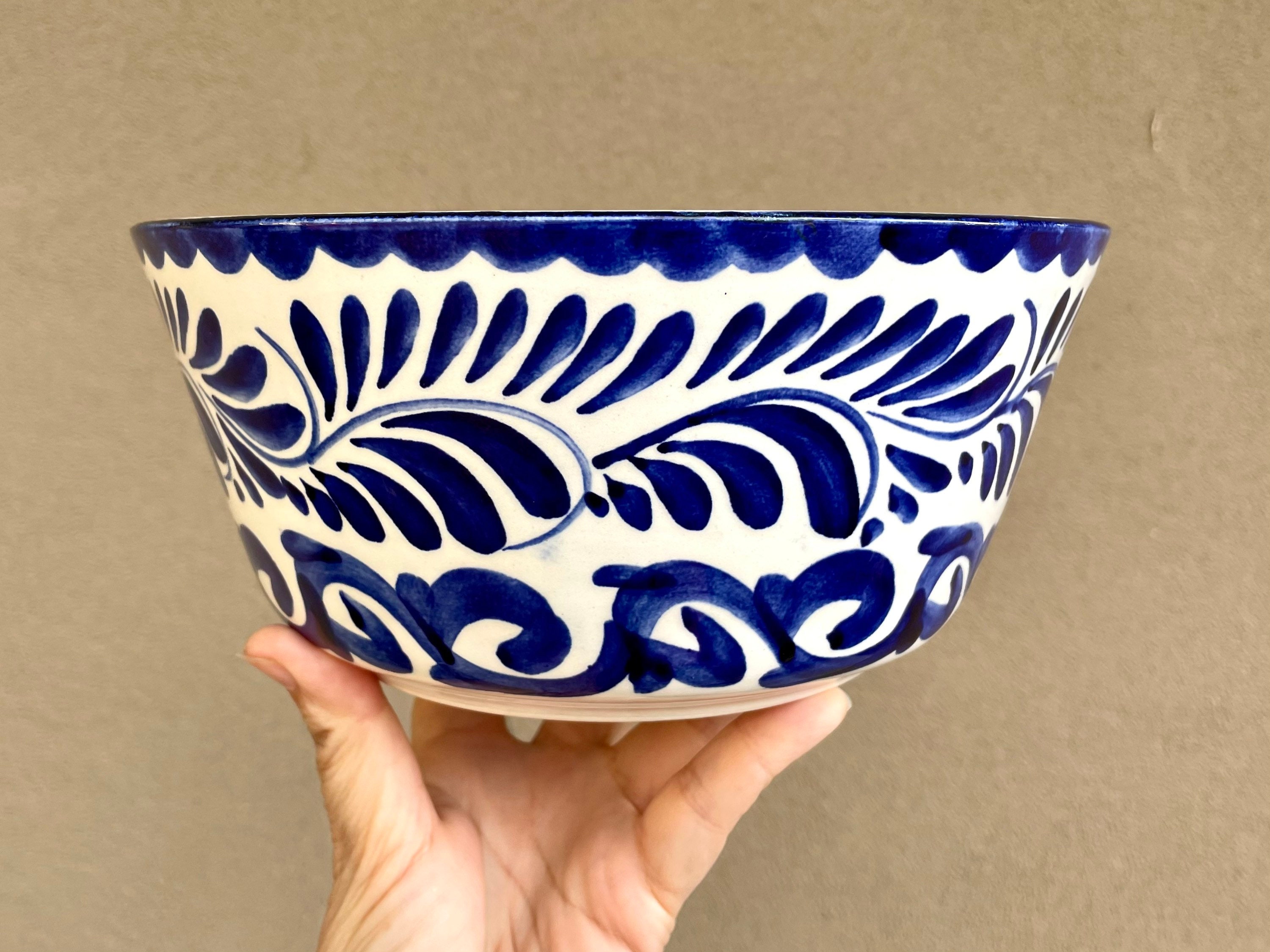 Mexican Anfora Puebla Blue Serving Bowl Medium Sized, Blue and White ...