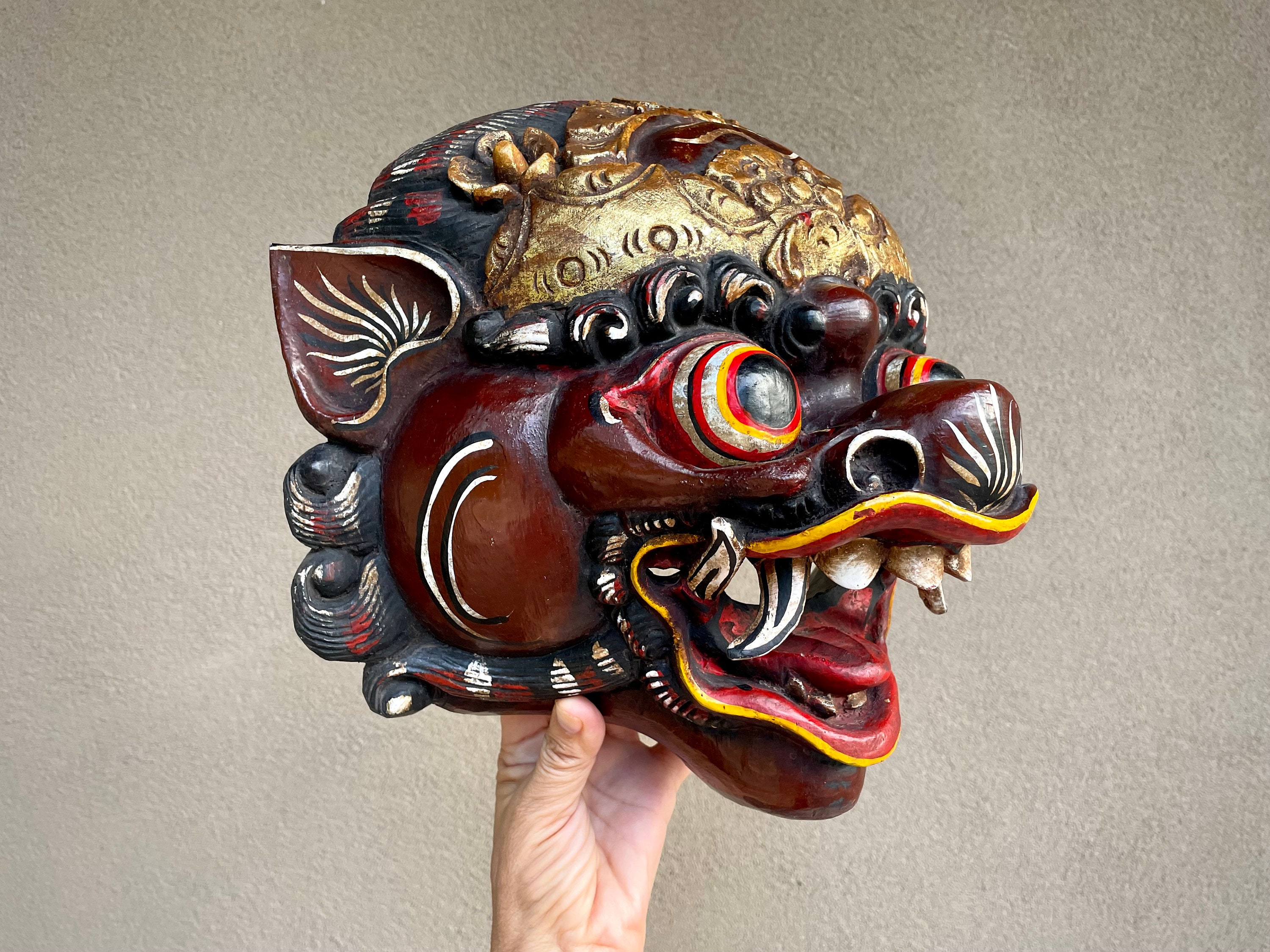 Vintage Hand Carved and Painted Balinese Wood Mask of Barong Topeng ...