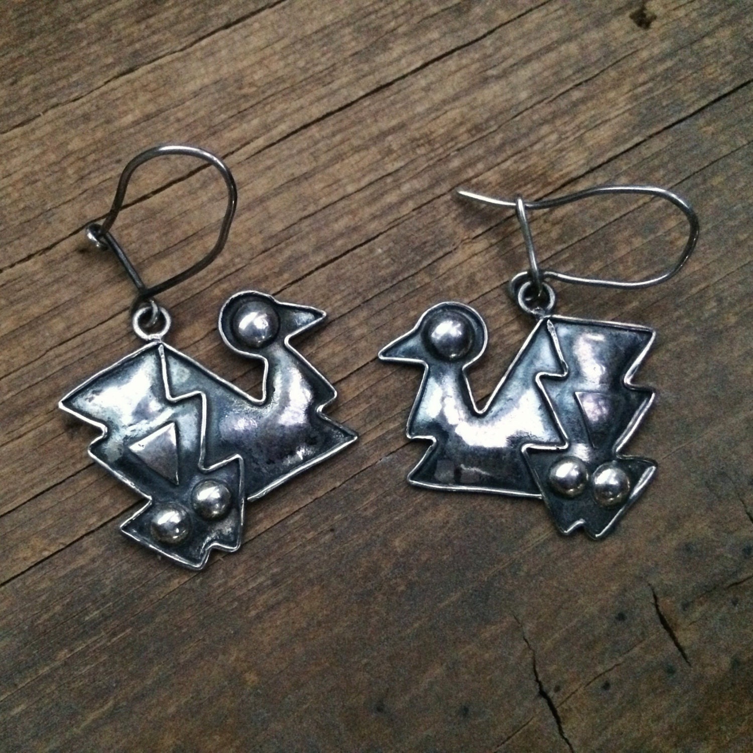 Vintage Peruvian 950 fine silver midcentury modernist earrings, pelican ...