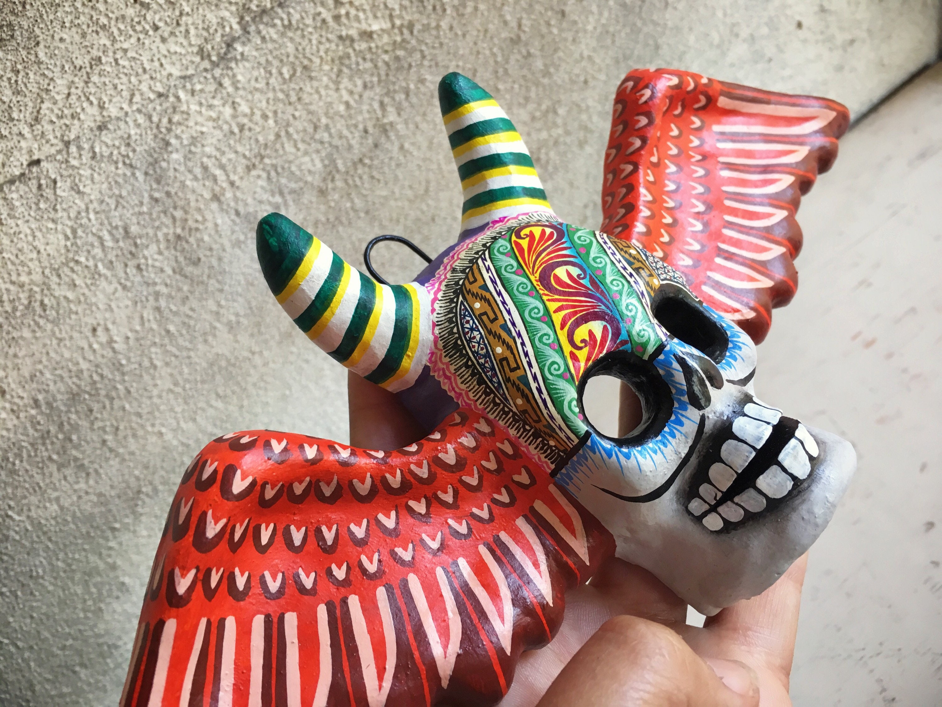 Vintage ceramic Day of the Dead skull wall hanging Oaxaca pottery folk art