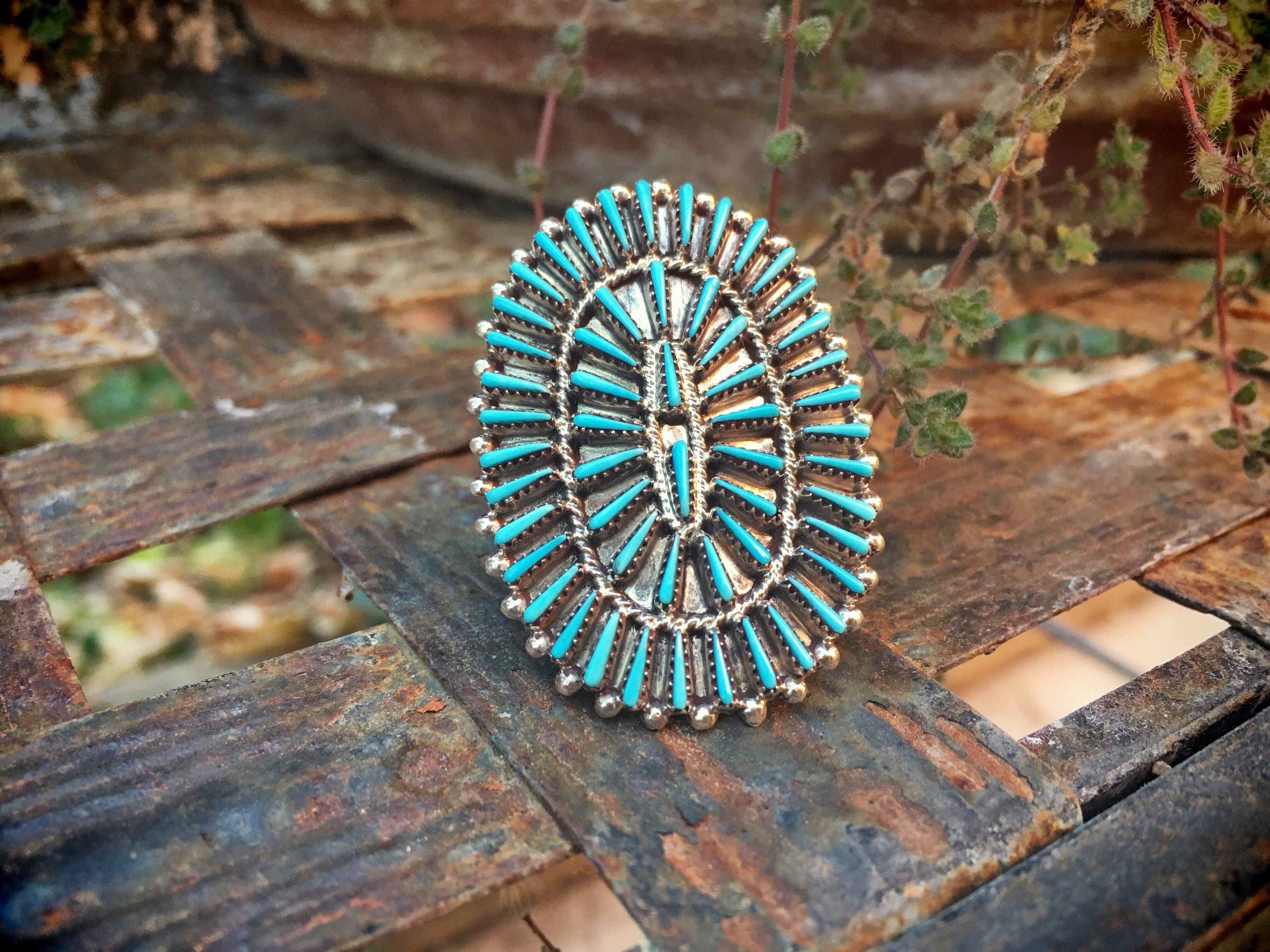 Turquoise Ring Zuni Needlepoint Cluster Ring for Women Size 8.5 Native ...