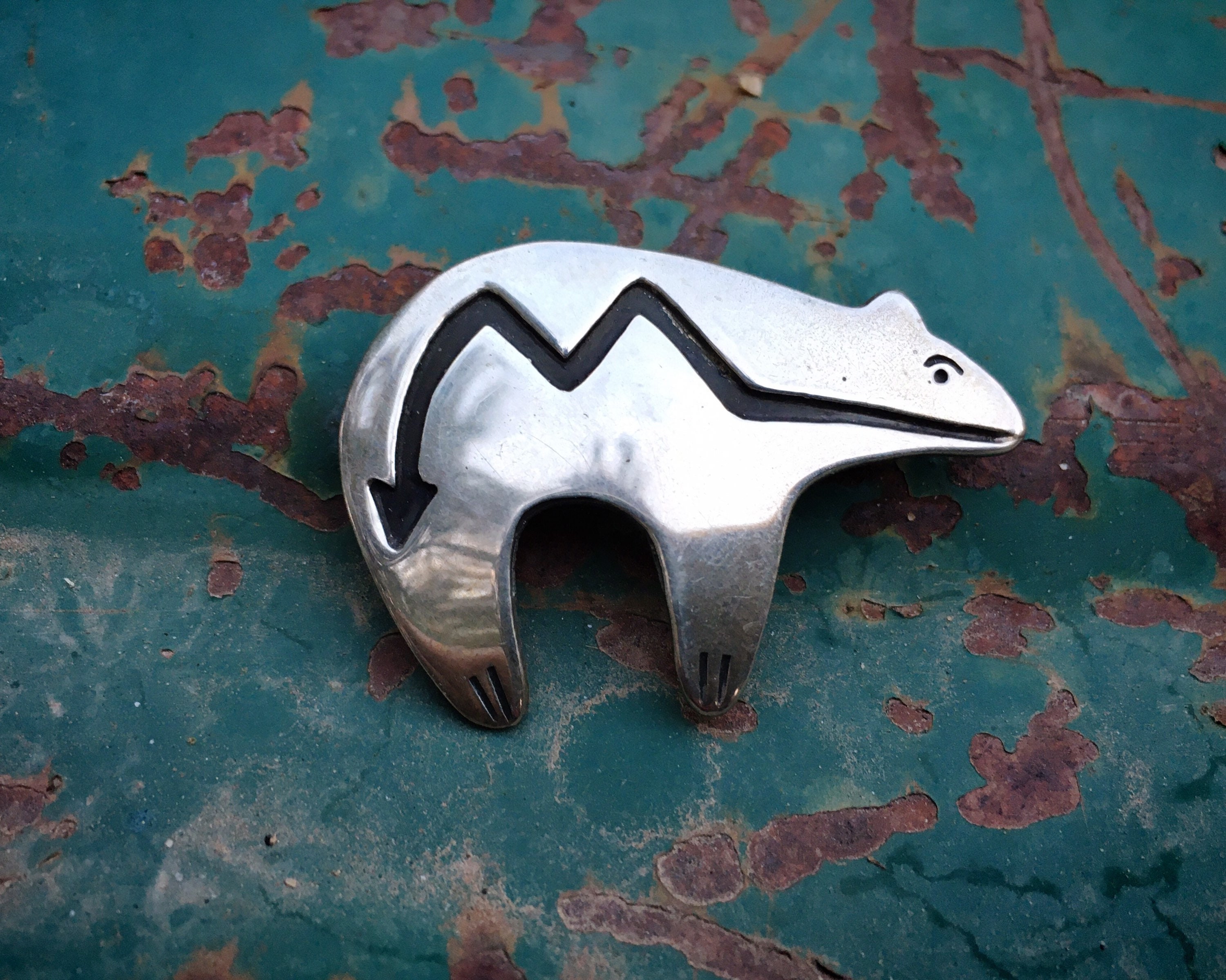 Sterling Silver Pendant Bear Fetish Brooch Pendant, Navajo Native ...