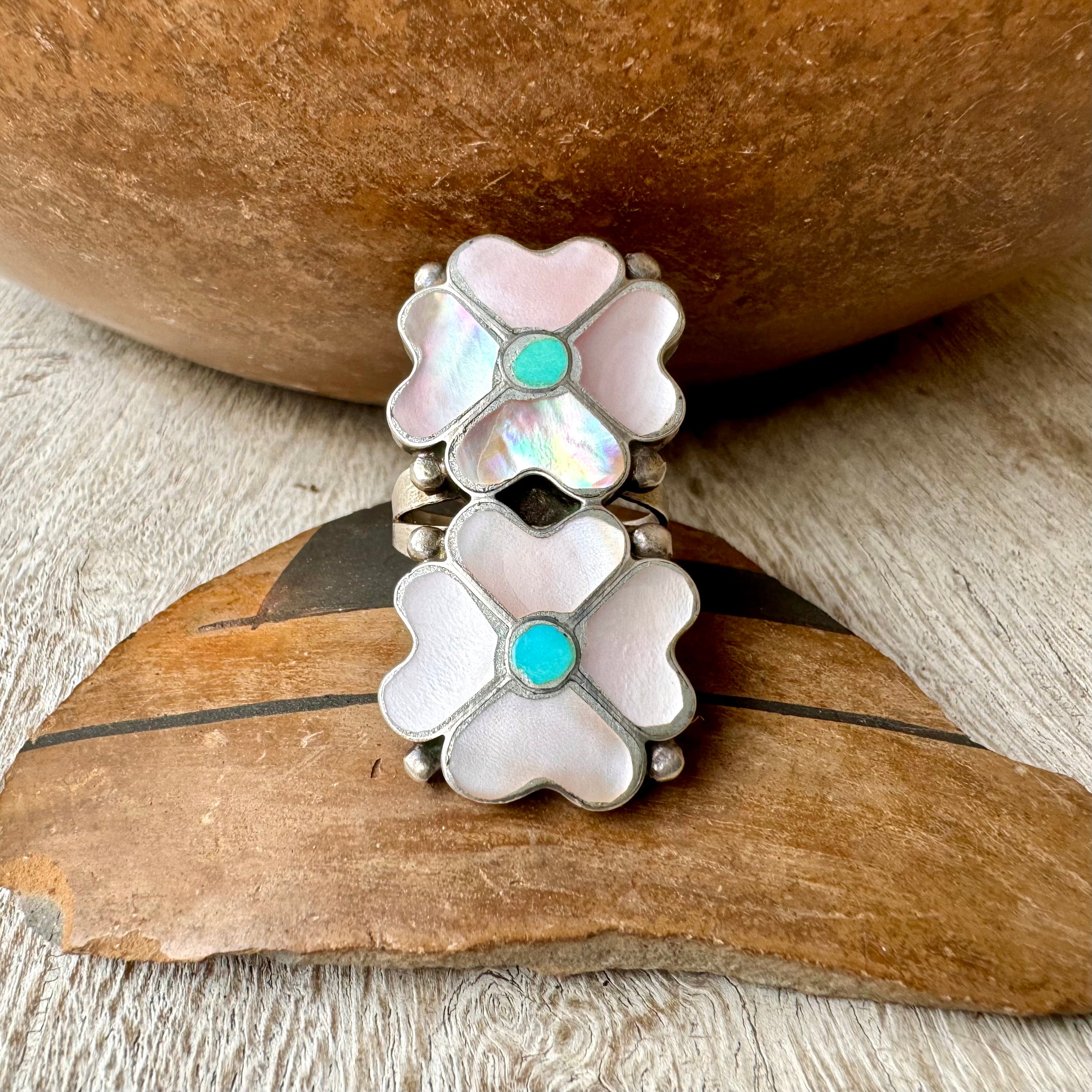 RESERVED / Vintage Turquoise and Mother of Pearl Coral Channel Inlay ...
