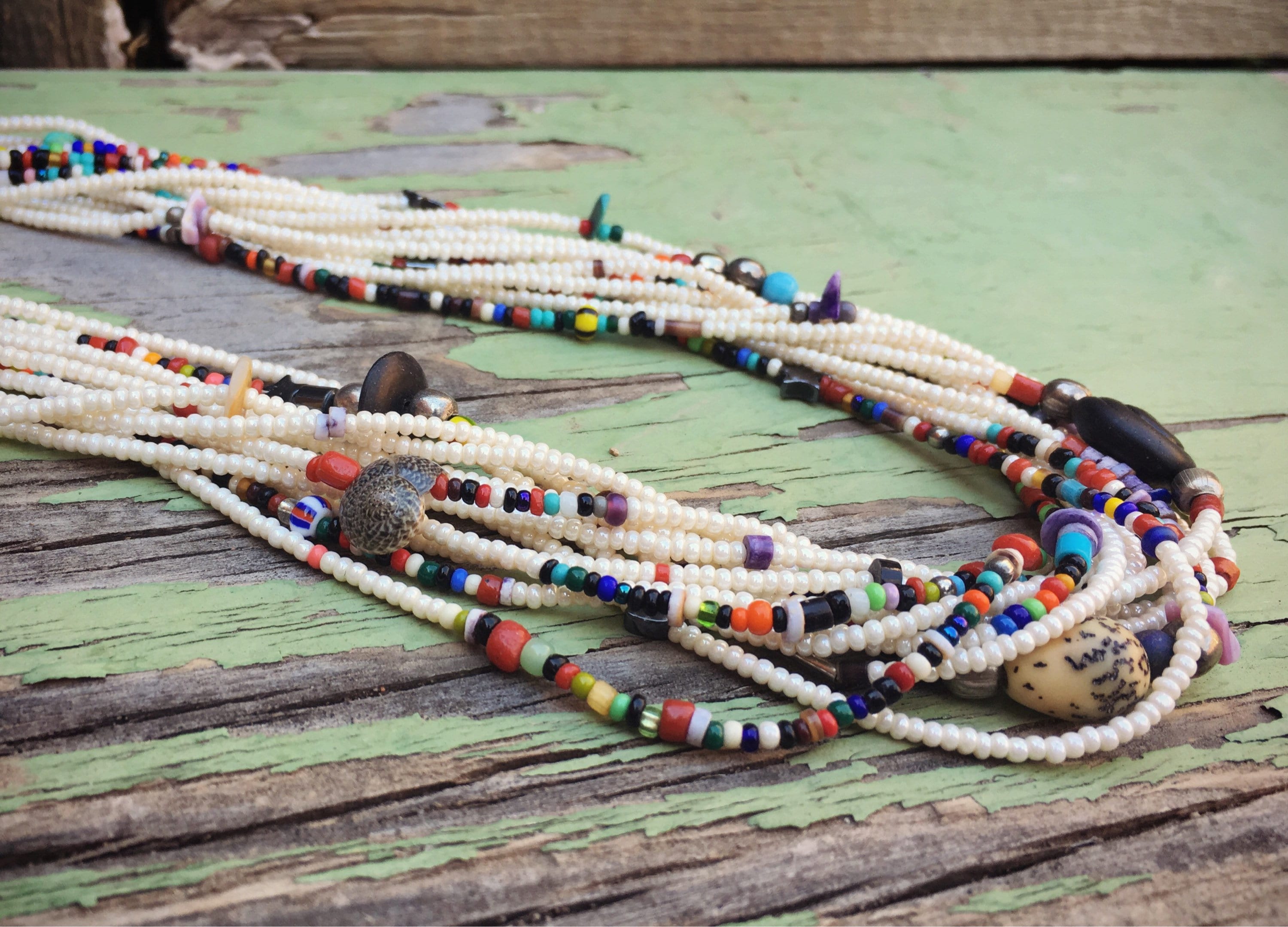 12 Strand Seed Bead Necklace, Choker Necklace, Native American Beadwork ...