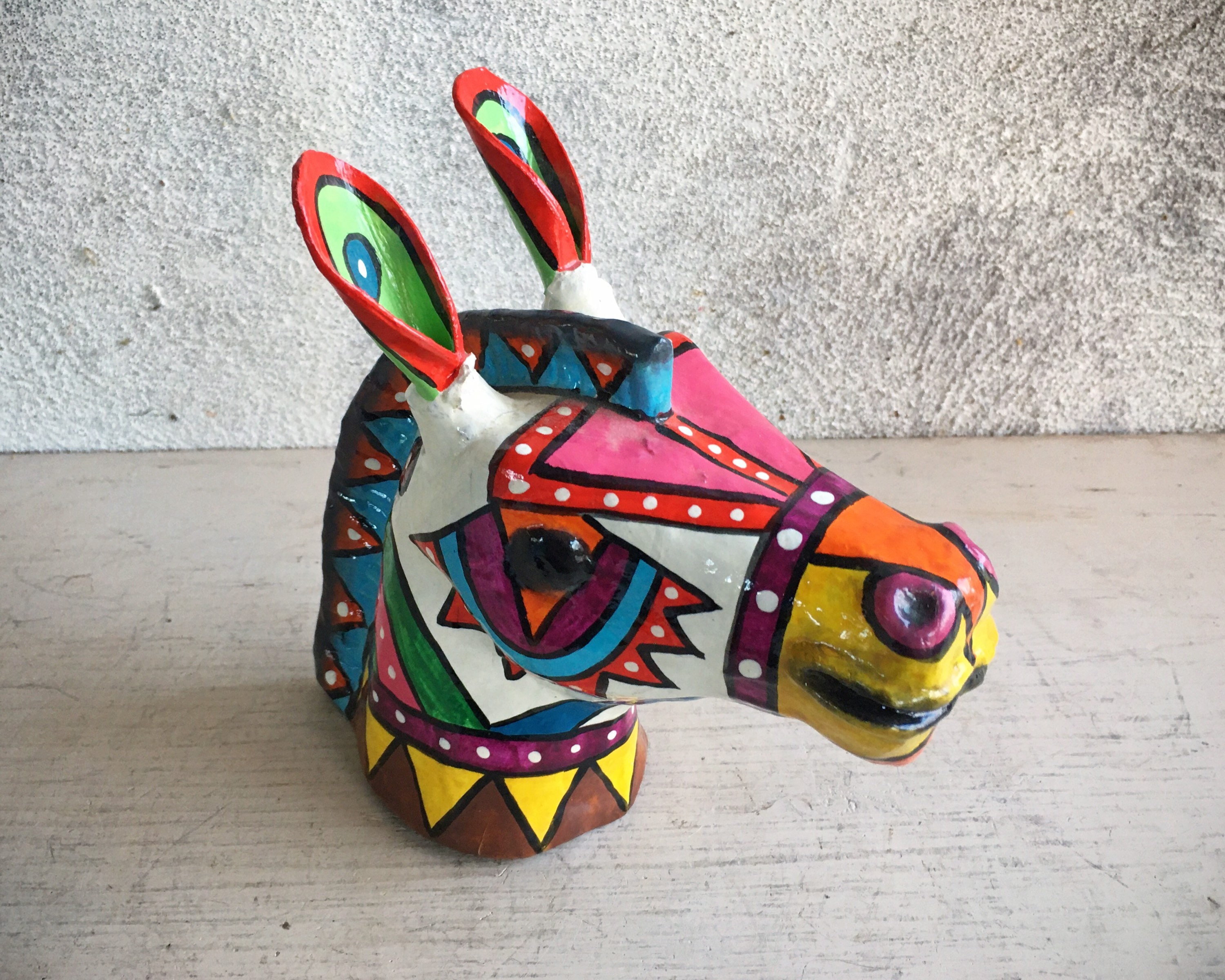 Small Mexican Paper Mache Horse's Head in Colorful Design, Mule or ...